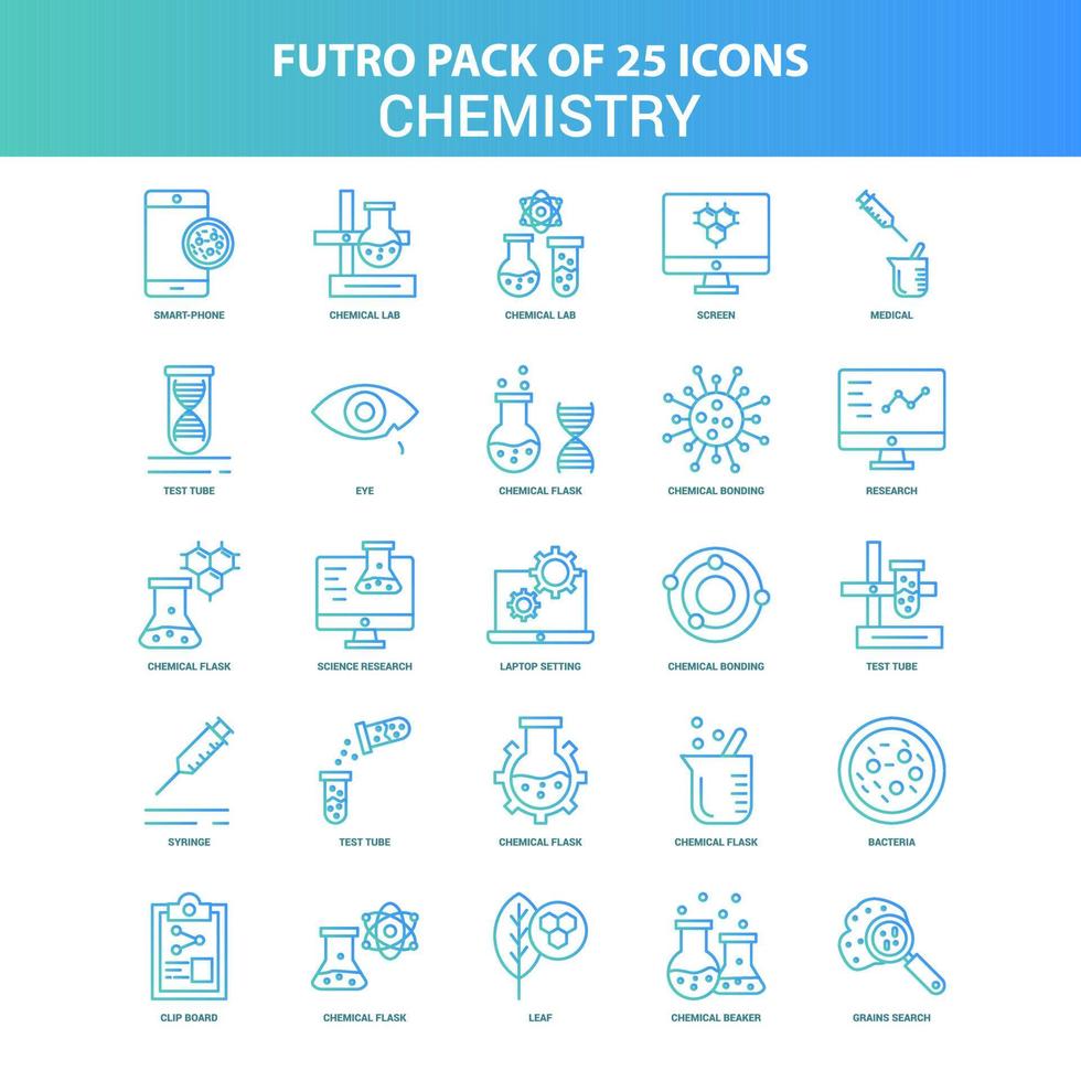 25 Green and Blue Futuro Chemistry Icon Pack 14202468 Vector Art at ...