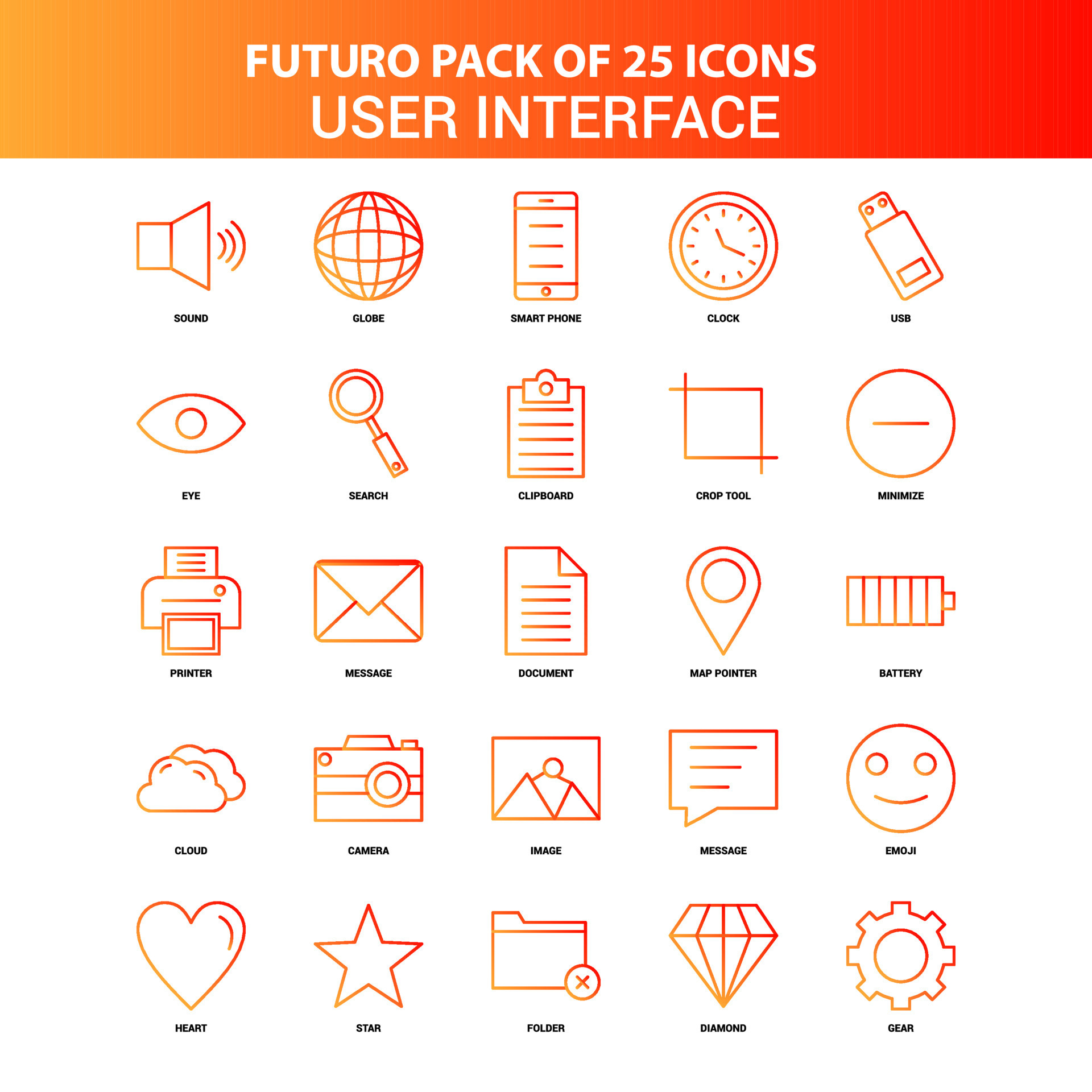 Orange Futuro 25 User Interface Icon Set 14202689 Vector Art at Vecteezy