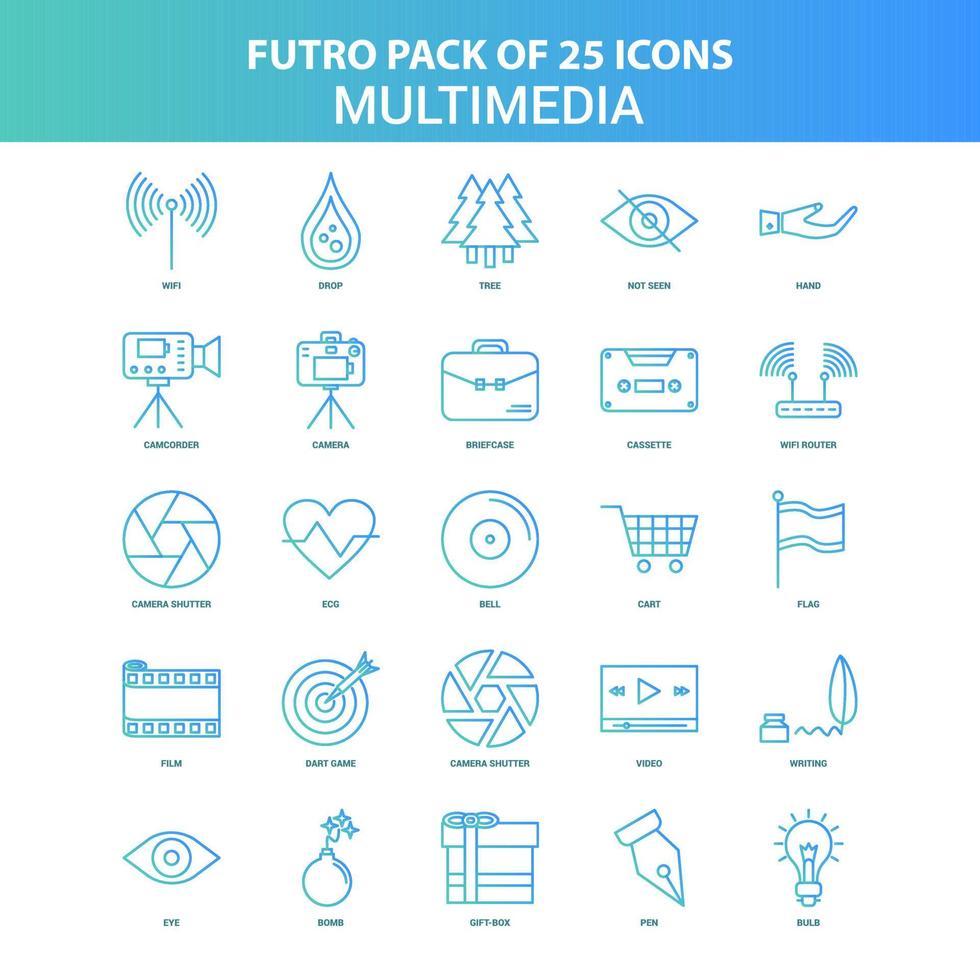25 Green and Blue Futuro Multimedia Icon Pack 14204223 Vector Art at ...