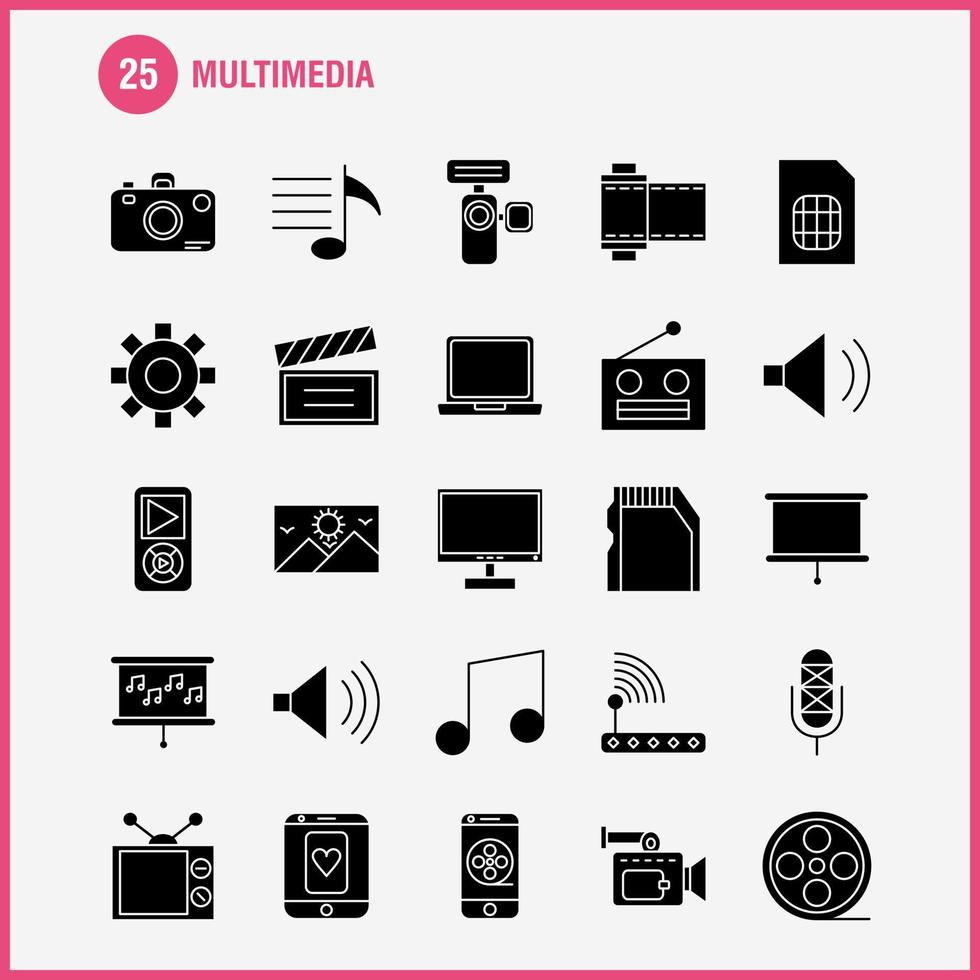 Multimedia Solid Glyph Icon for Web Print and Mobile UXUI Kit Such as Gear Maintain Setting Tool ...
