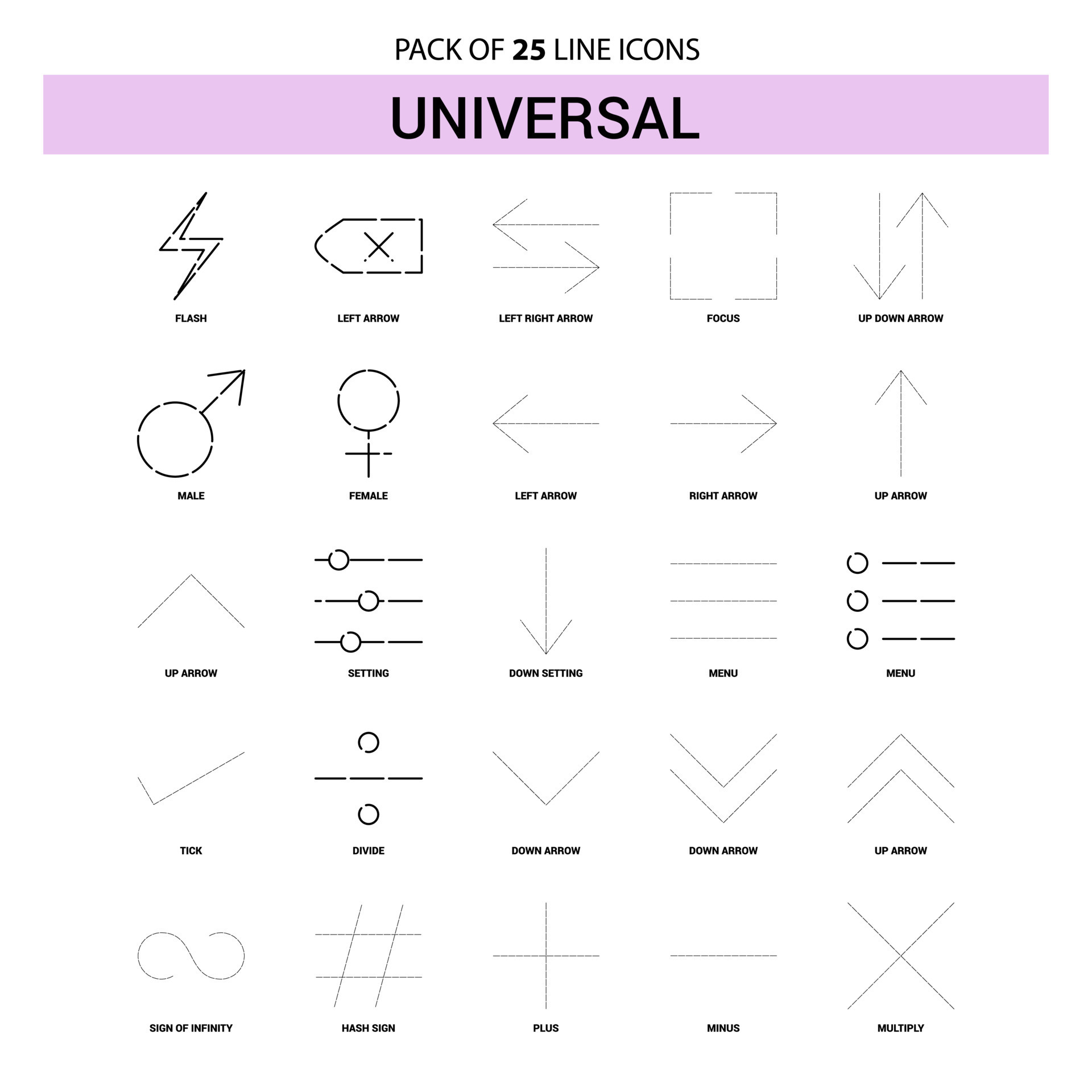 Universal Line Icon Set 25 Dashed Outline Style 14208980 Vector Art At