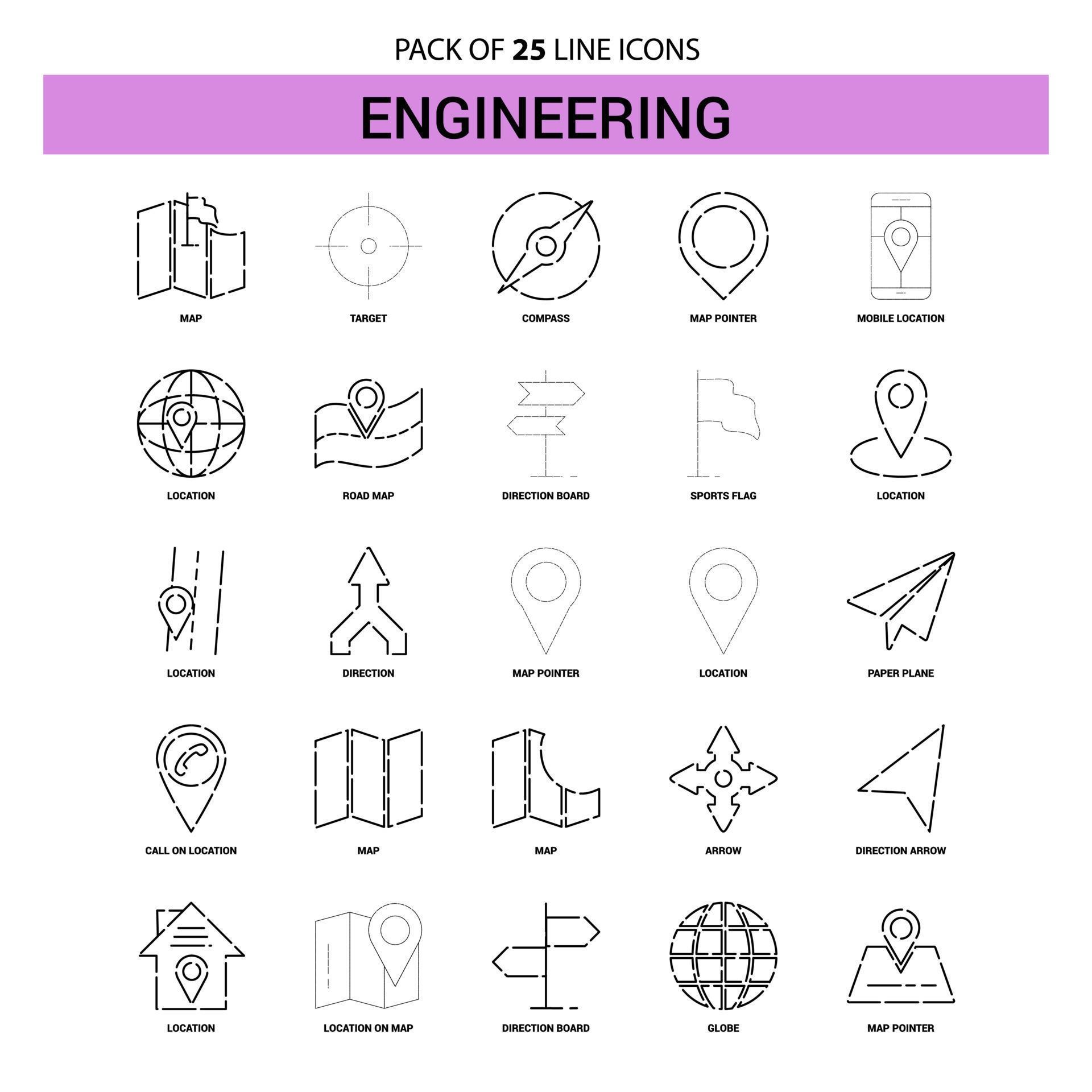 Engineering Line Icon Set 25 Dashed Outline Style 14211461 Vector Art ...