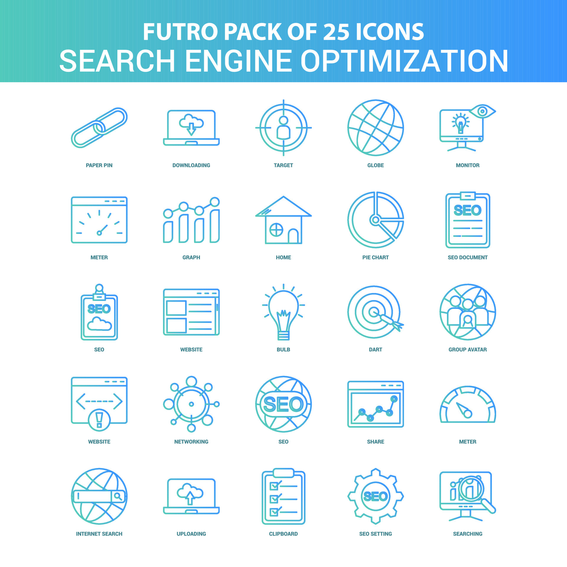 25 Green and Blue Futuro Search Engine Optimization Icon Pack 14211863 ...