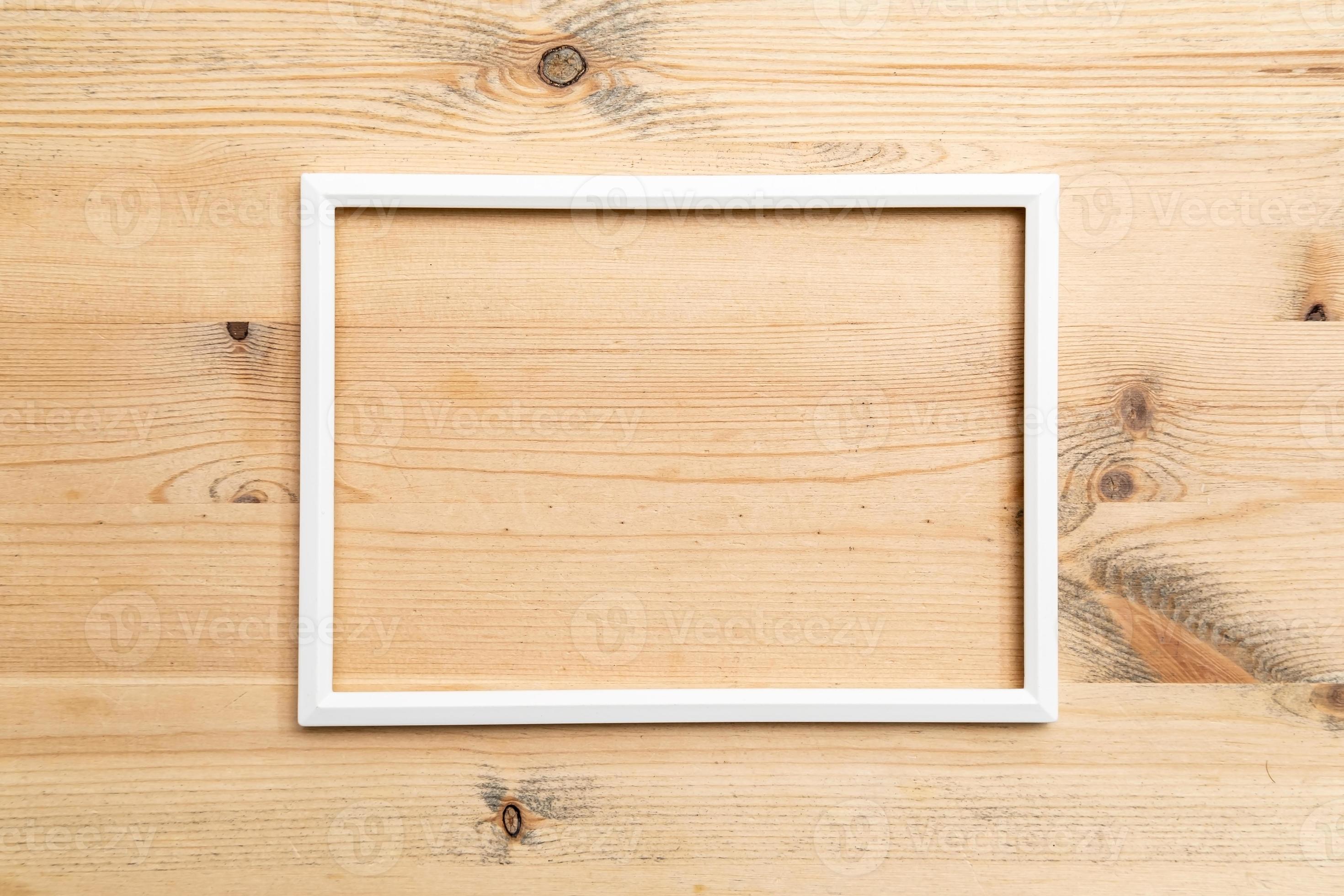 Rectangular blank white frame on wood texture. Abstract background ...