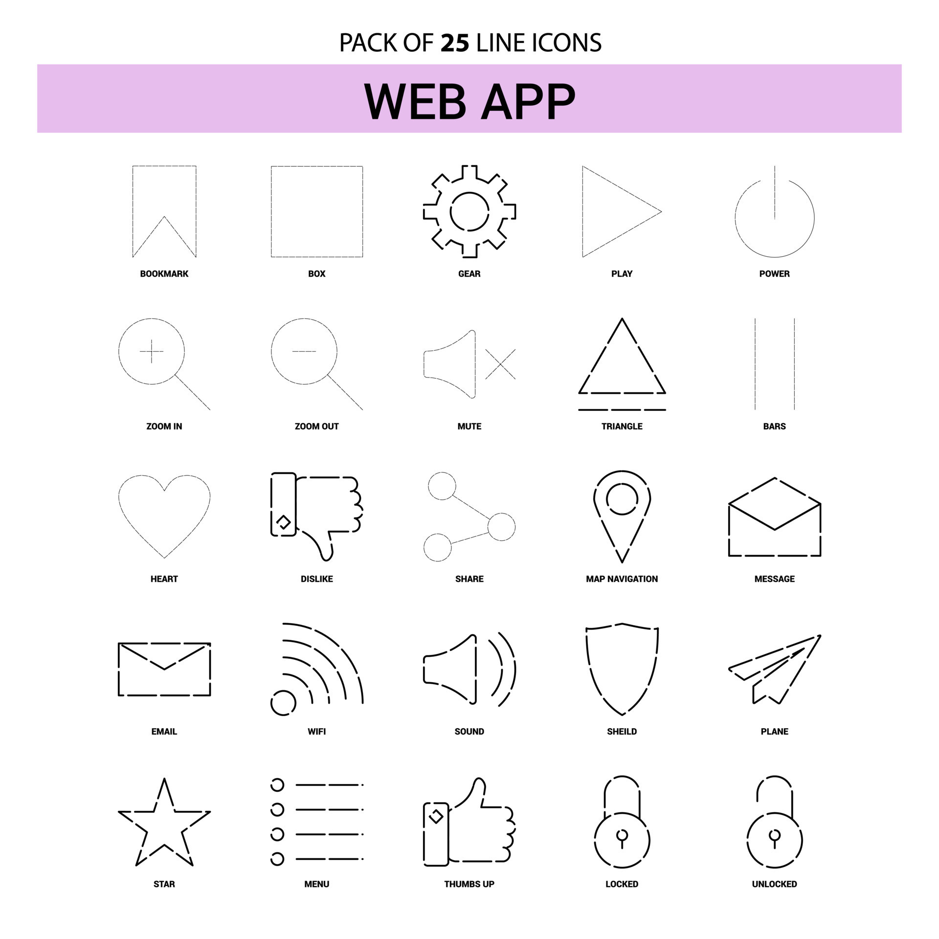 Web App Line Icon Set 25 Dashed Outline Style 14212097 Vector Art At Vecteezy