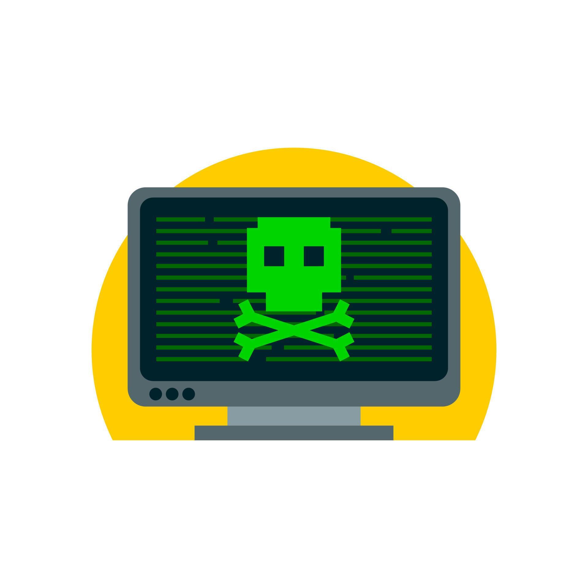 illustration of a monitor computer with green skull. hacker theme ...