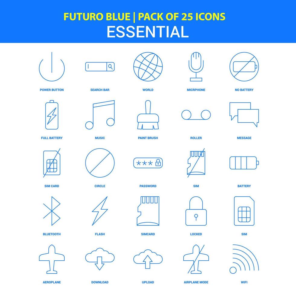 Essential Icons Futuro Blue 25 Icon pack 14214376 Vector Art at Vecteezy