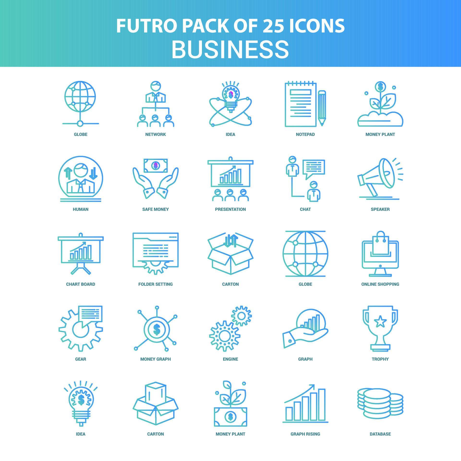 25 Green and Blue Futuro Business Icon Pack 14214385 Vector Art at Vecteezy