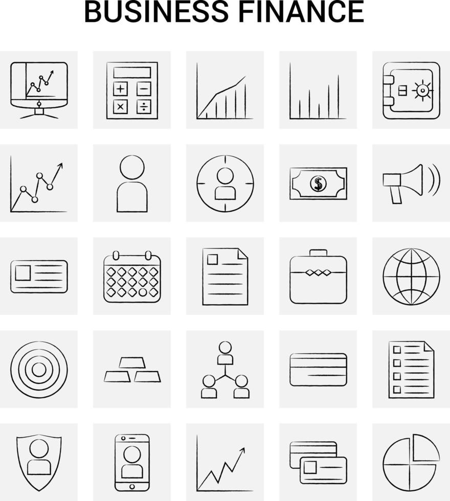 25 Hand Drawn Business Finance icon set Gray Background Vector Doodle ...