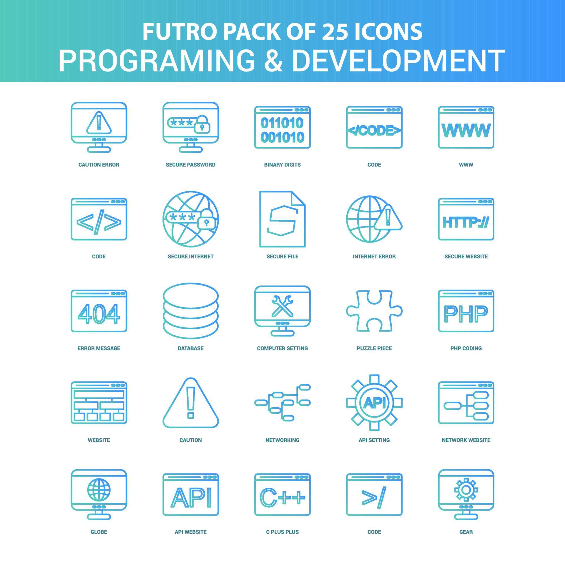 25 Green and Blue Futuro Programming and Developement Icon Pack ...
