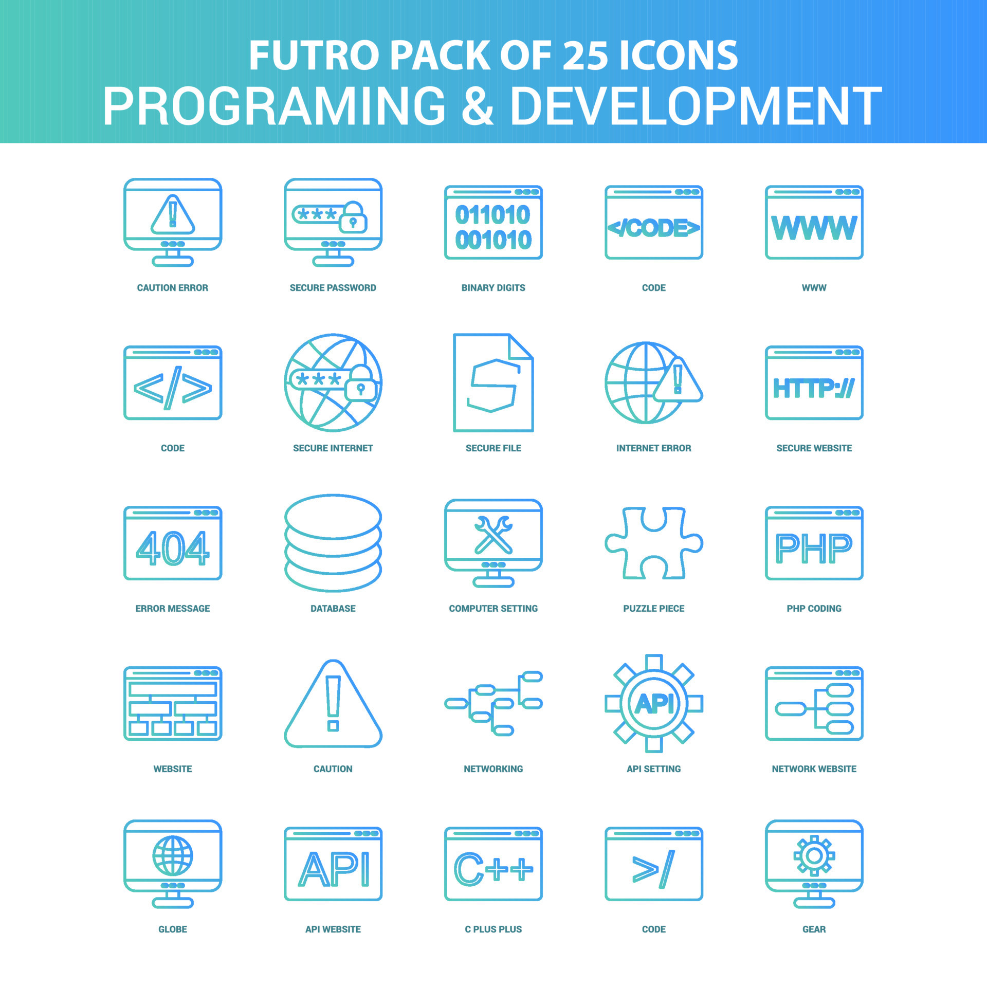 25 Green and Blue Futuro Programming and Developement Icon Pack ...