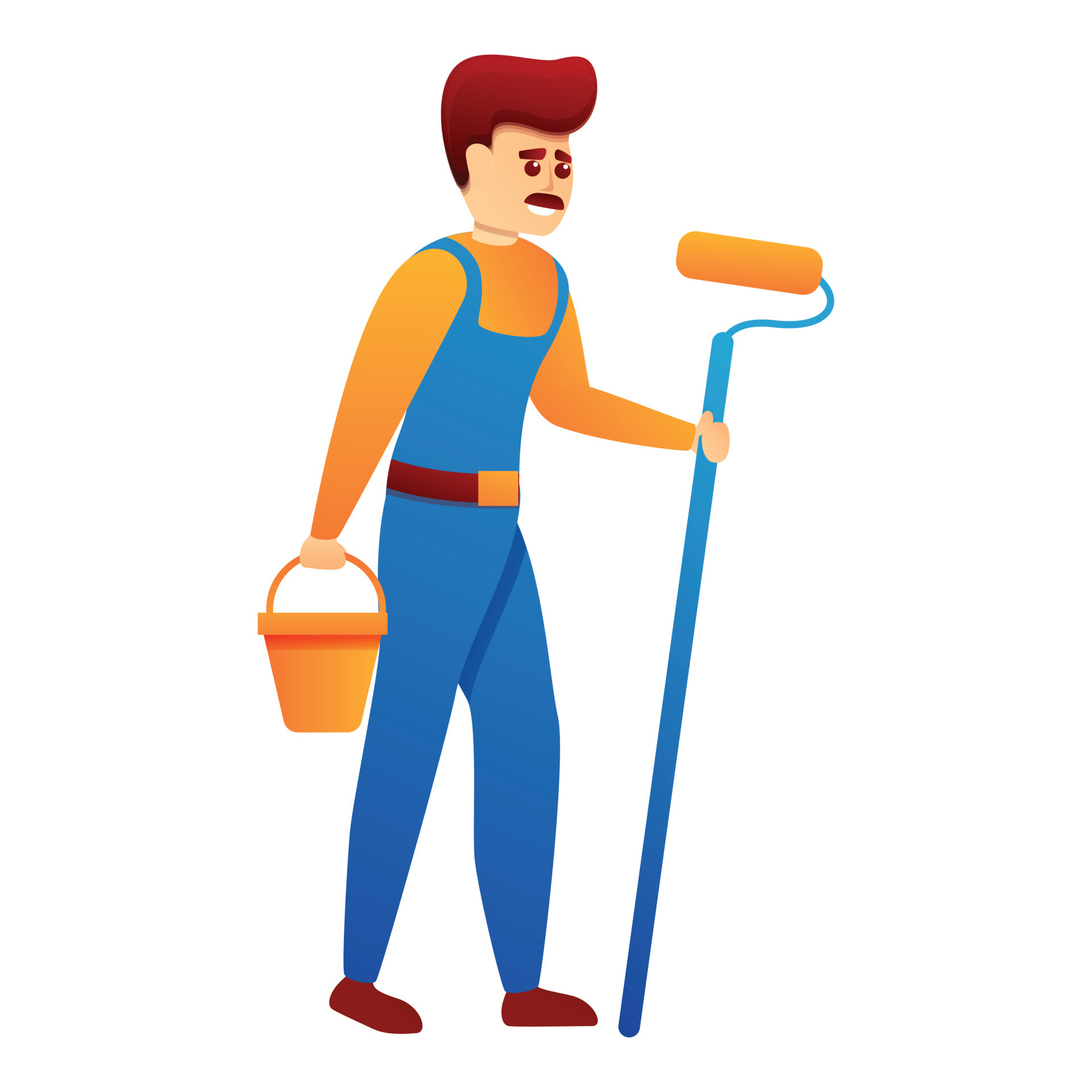 Repairman with bucket paint roller icon, cartoon style 14225668 Vector Art at Vecteezy