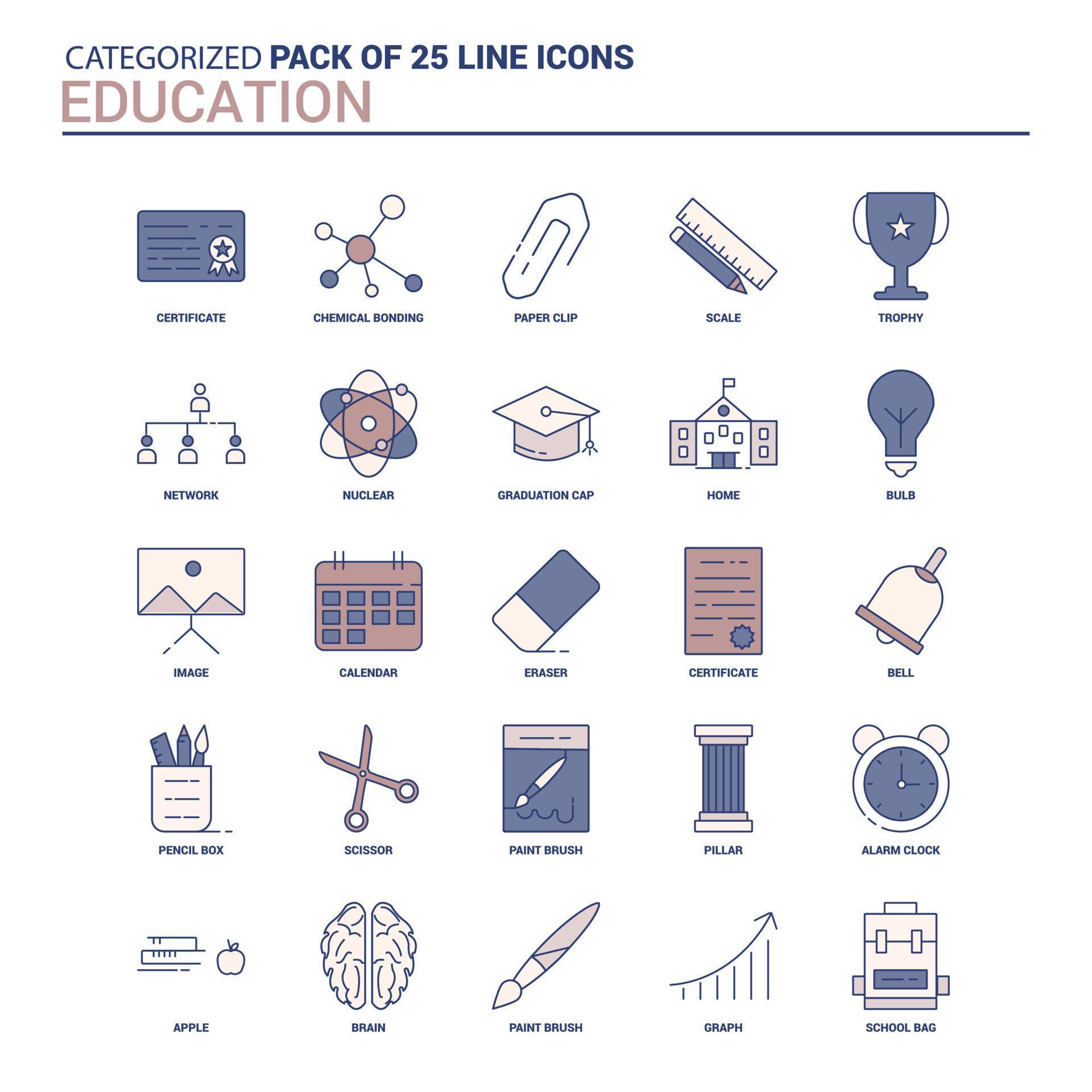 Vintage Education Icon set 25 Flat Line icon set 14230241 Vector Art at ...