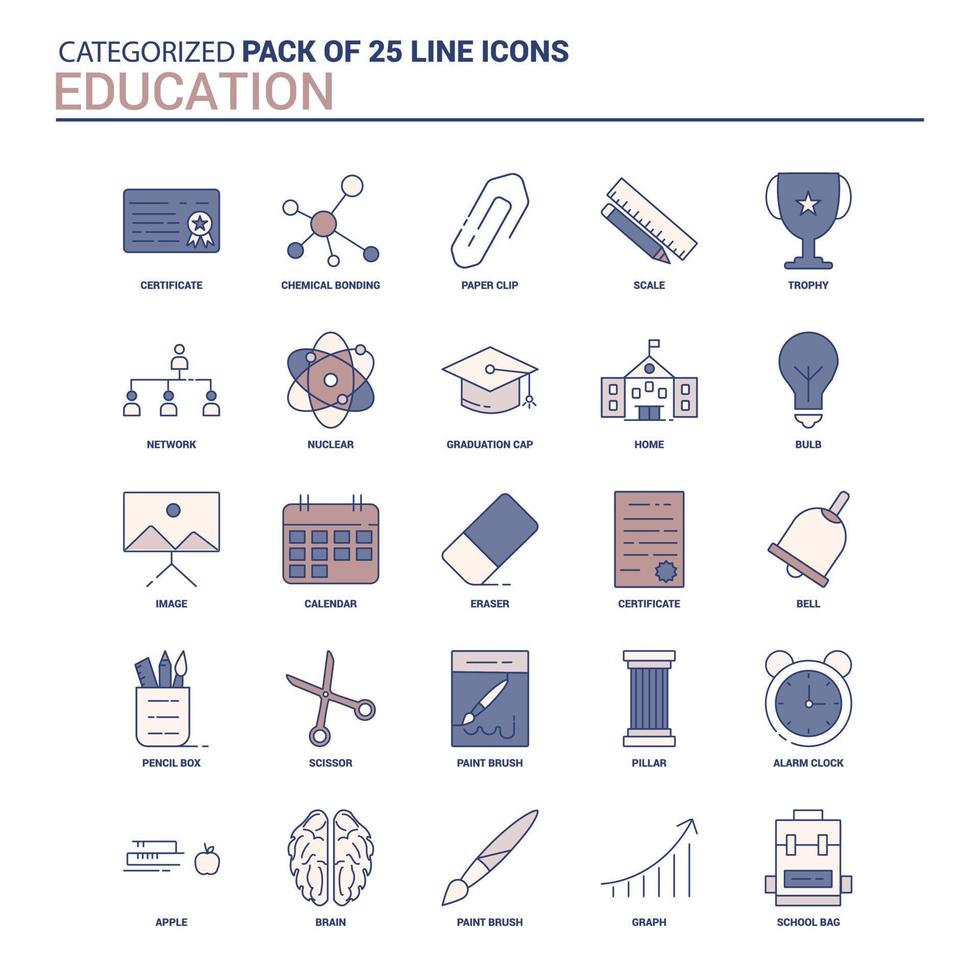 Vintage Education Icon set 25 Flat Line icon set 14230241 Vector Art at ...