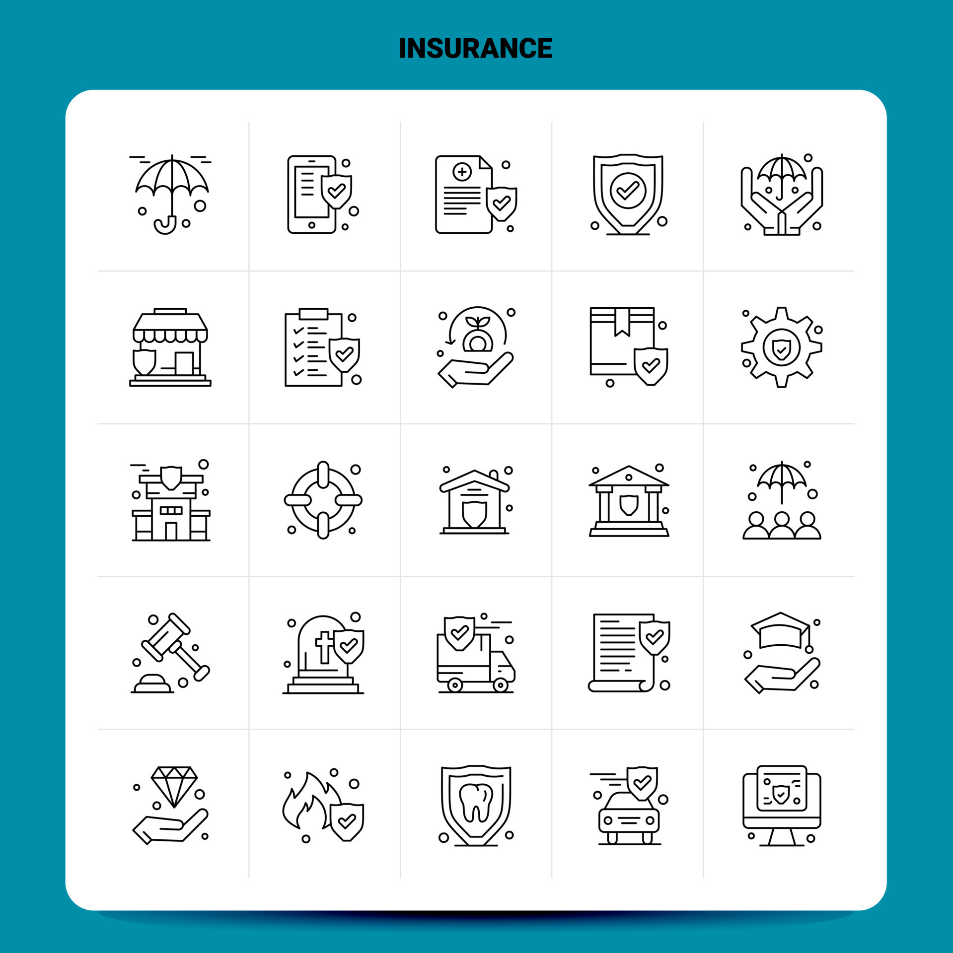 Outline 25 Insurance Icon Set Vector Line Style Design Black Icons Set Linear Pictogram Pack Web