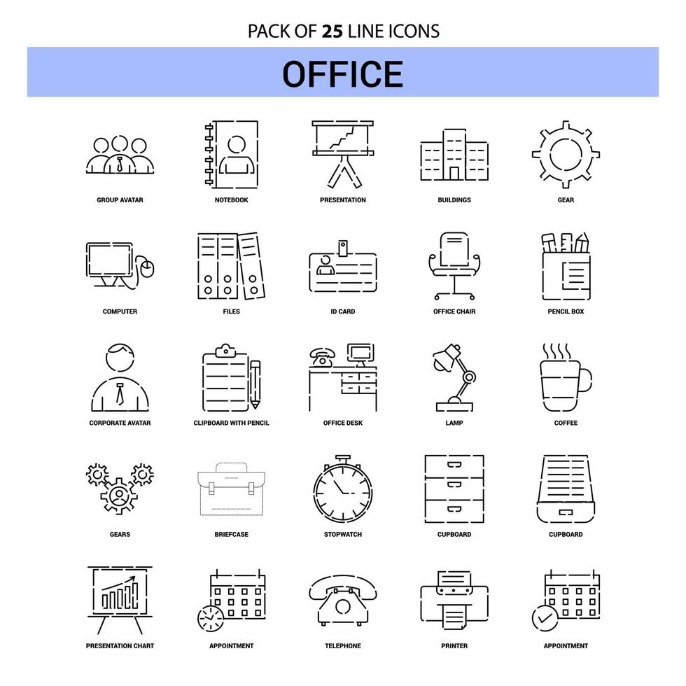 Office Line Icon Set 25 Dashed Outline Style 14234692 Vector Art At Vecteezy