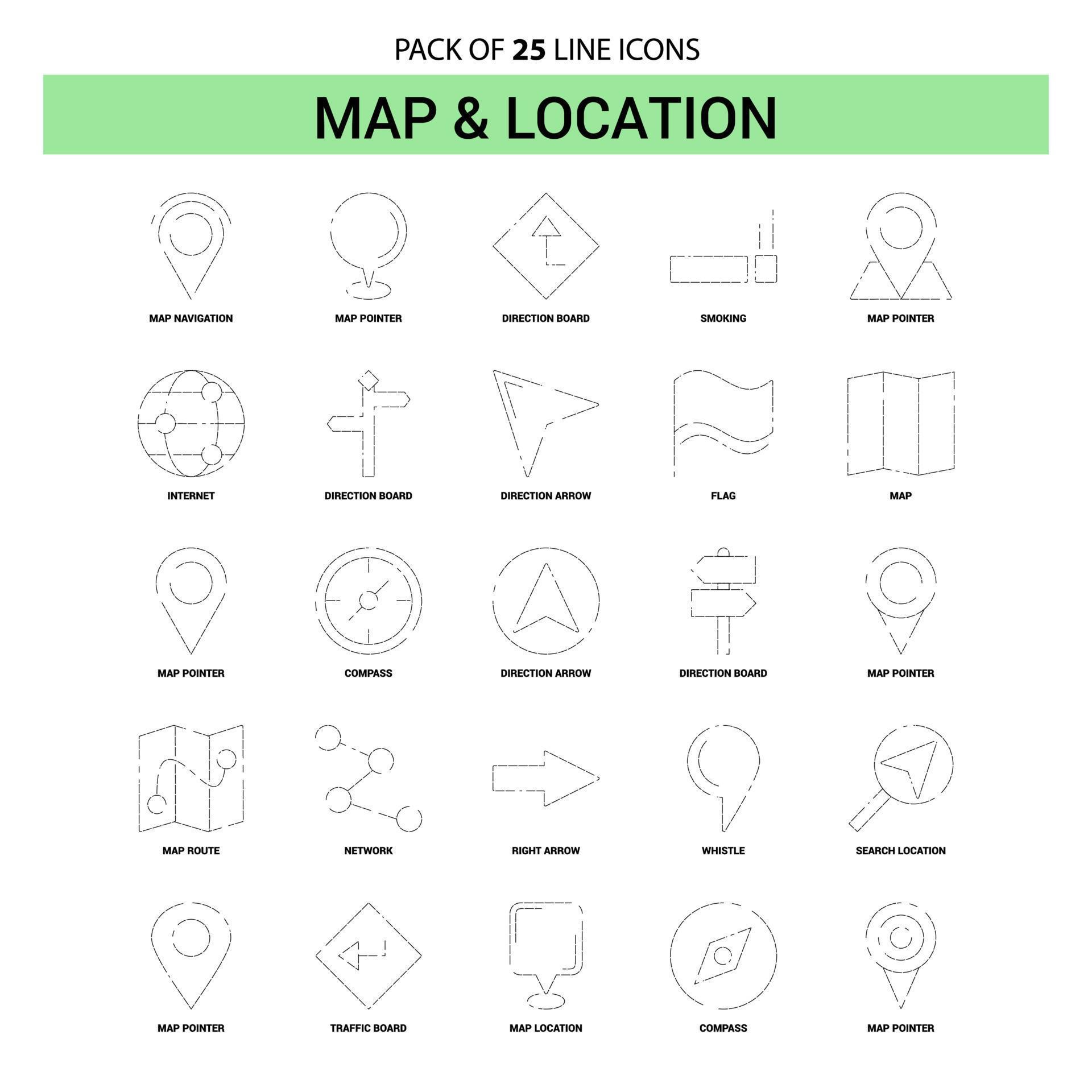 Map And Location Line Icon Set 25 Dashed Outline Style 14238213 Vector Art At Vecteezy
