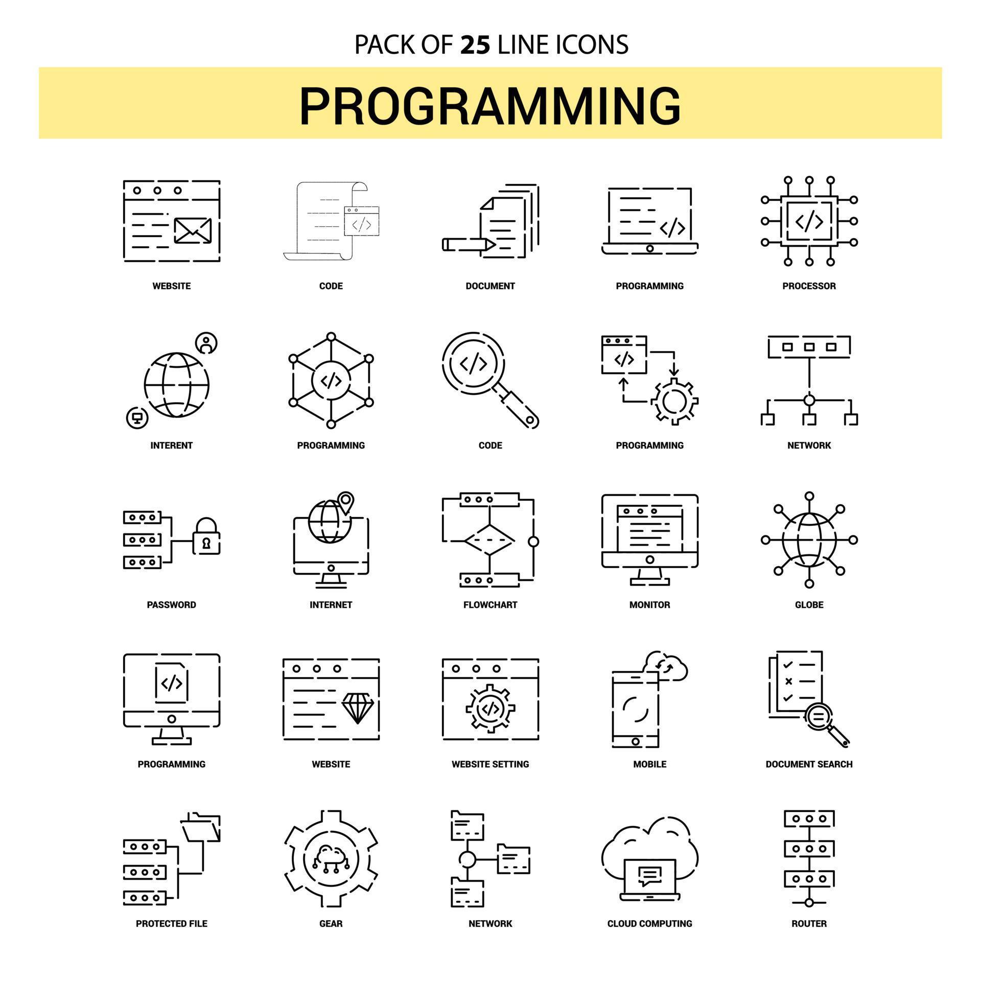 conjunto de iconos de línea de programación 25 estilo de contorno ...