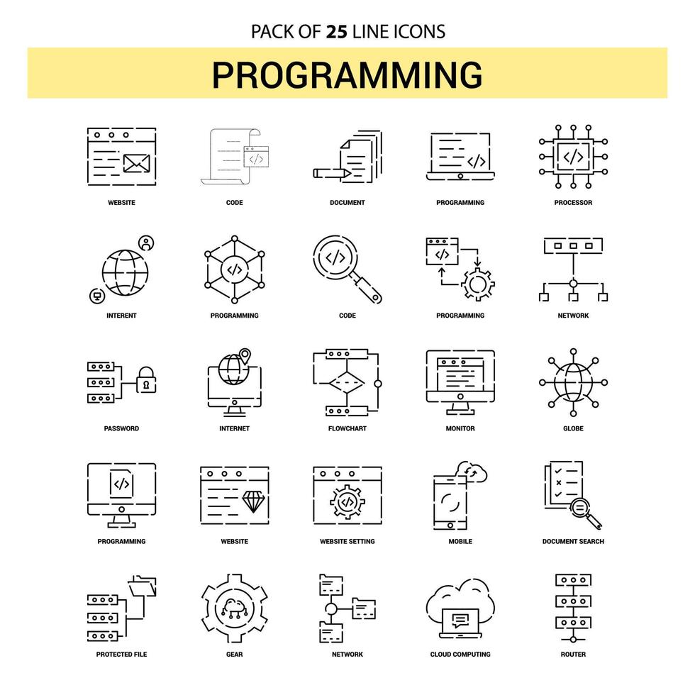 Programming Line Icon Set 25 Dashed Outline Style 14238733 Vector Art