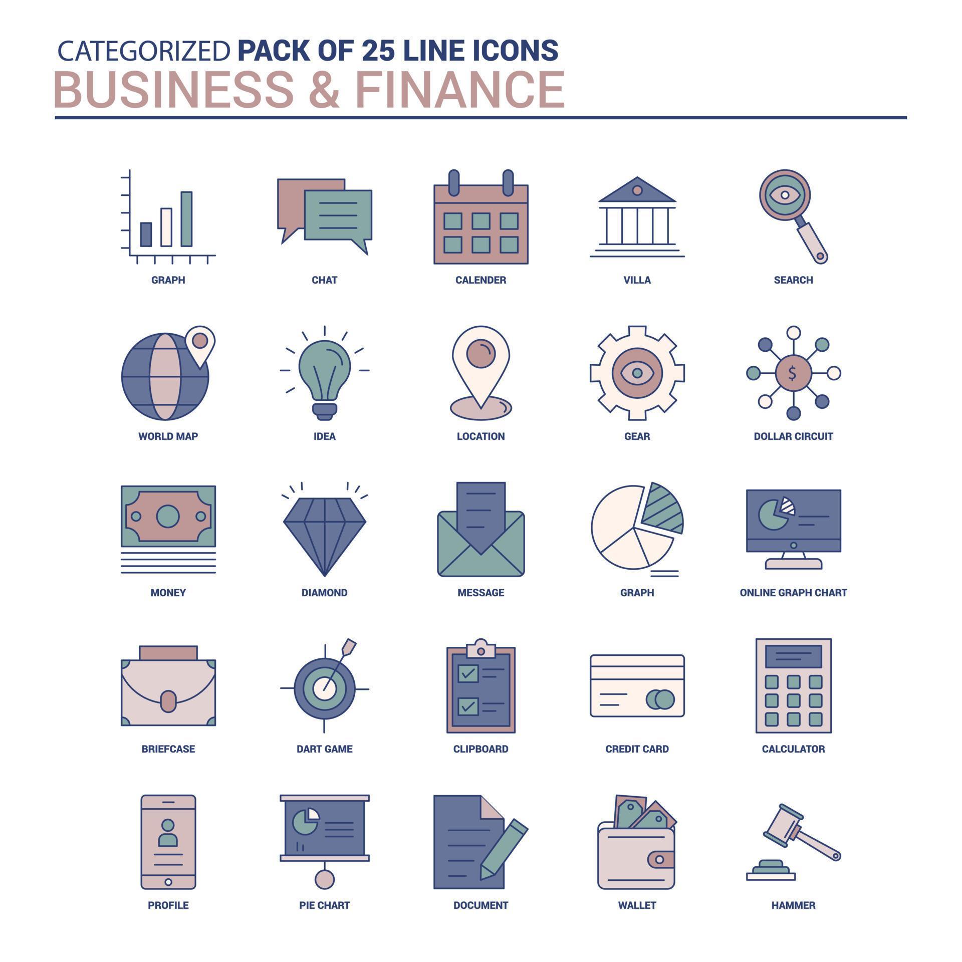 Vintage Business and Finance Icon set 25 Flat Line icon set 14238839 ...