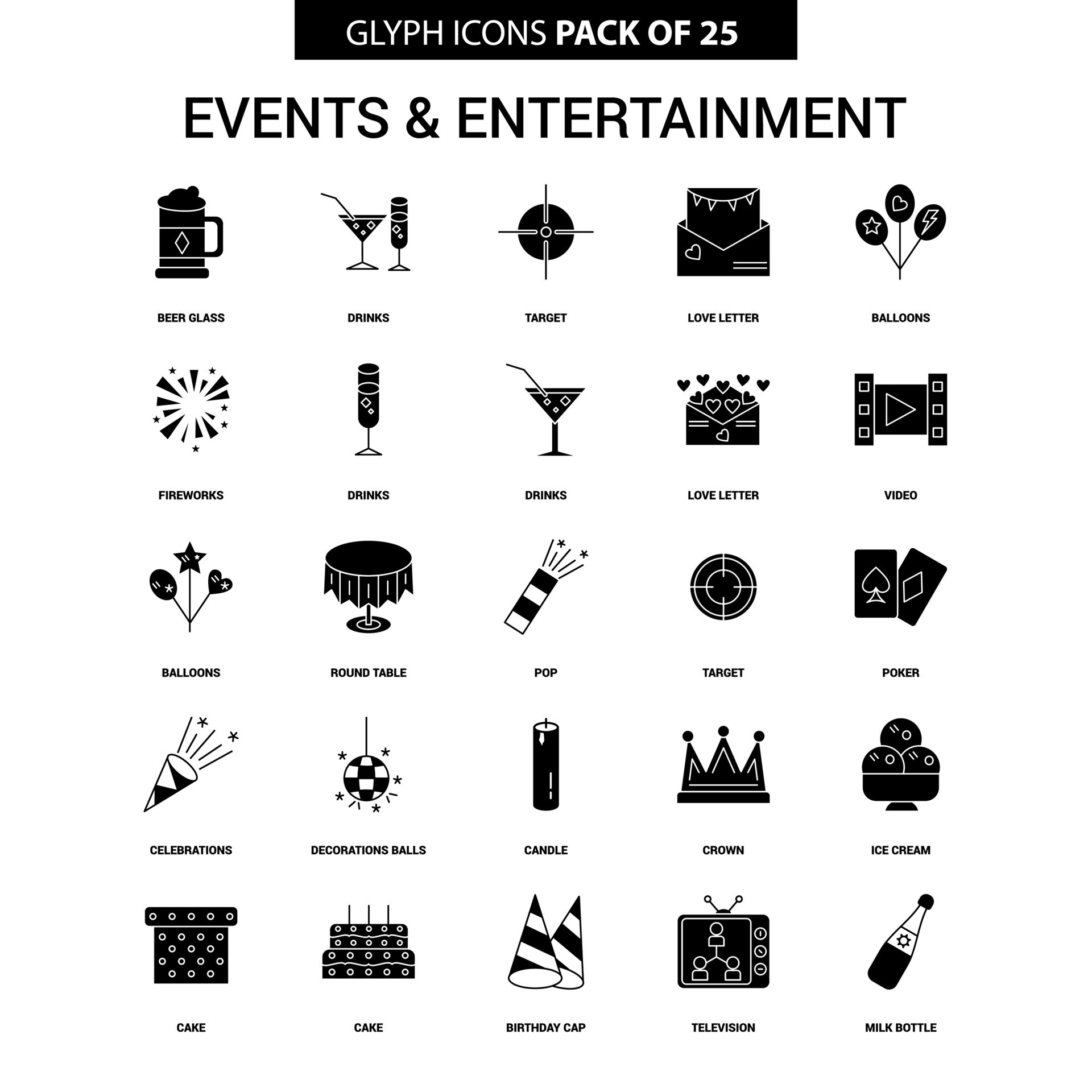 Events and Entertainment Glyph Vector Icon set 14240631 Vector Art at ...