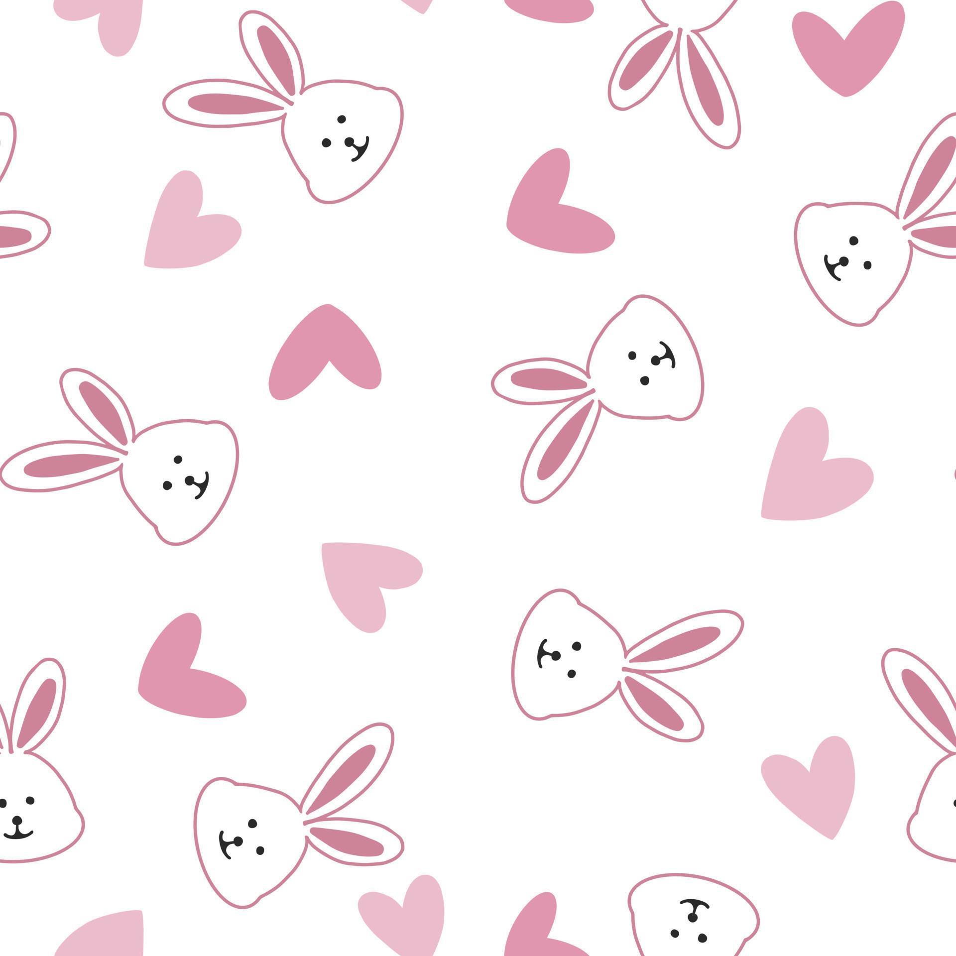 Seamless Pattern Rabbit. Hand Drawn Bunny and heart, design rabbit ...