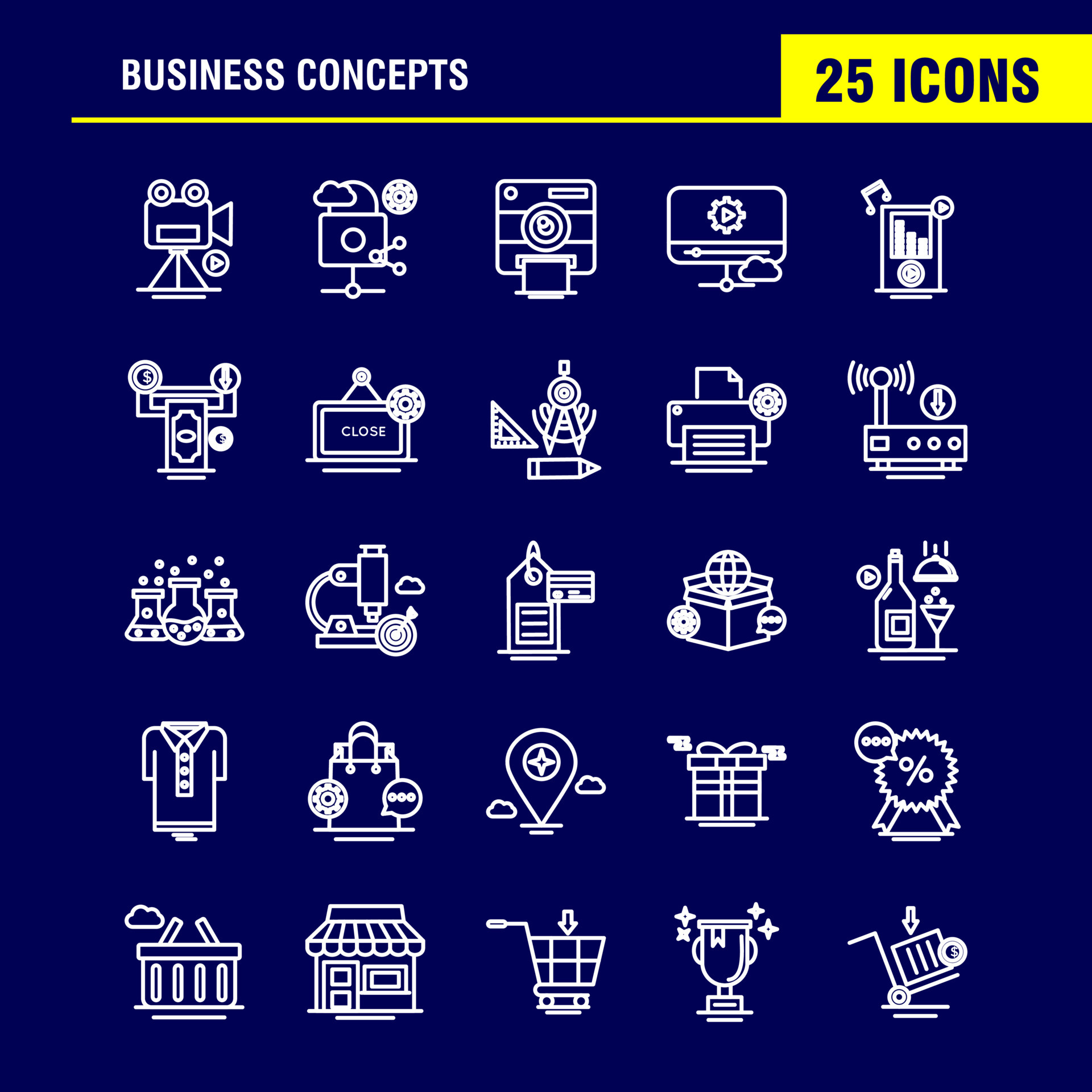 Business Concepts Line Icons Set For Infographics Mobile Uxui Kit And Print Design Include Open
