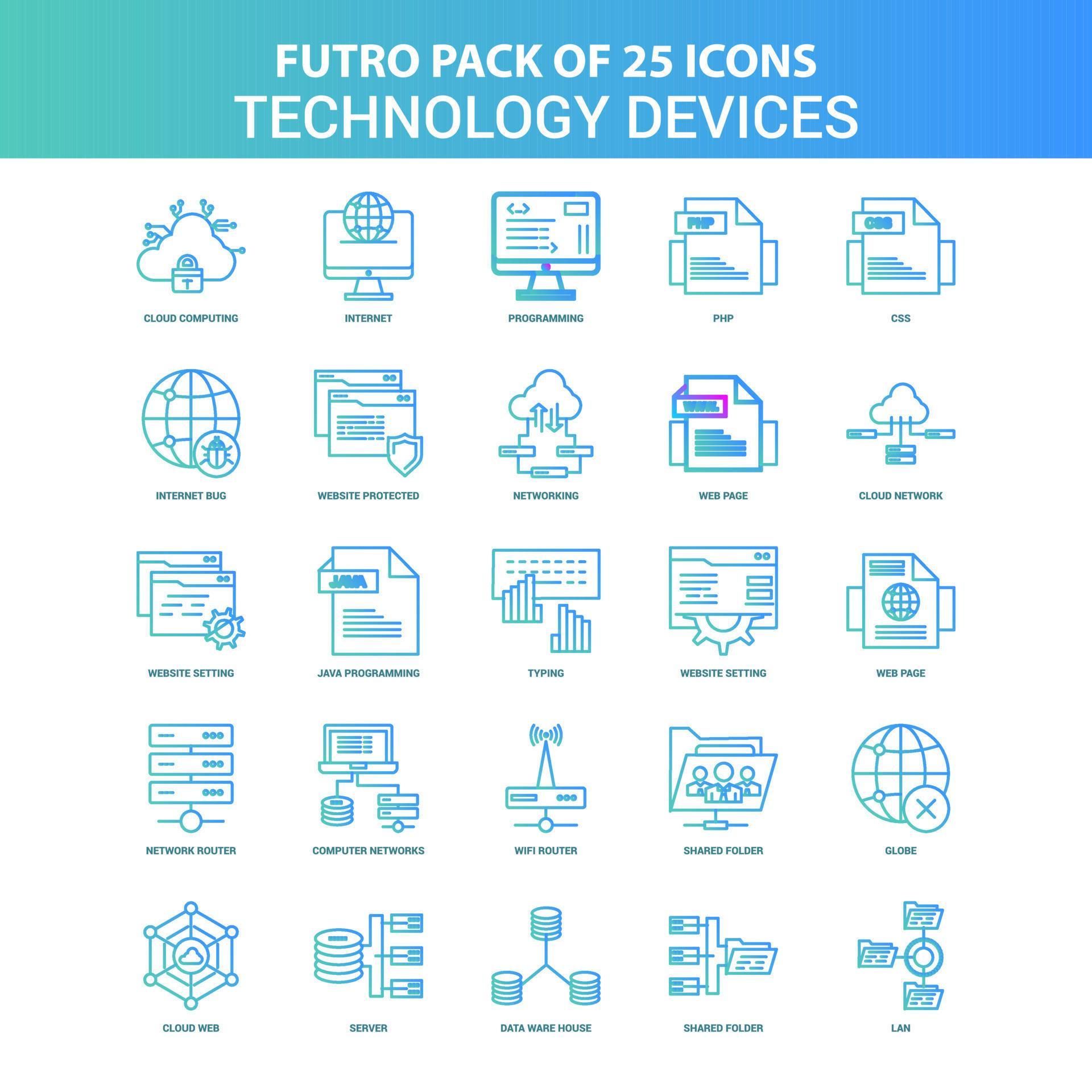 25 Green and Blue Futuro Technology Device Icon Pack 14242739 Vector ...