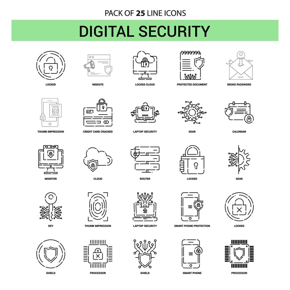 Digital Security Line Icon Set 25 Dashed Outline Style 14243008 Vector Art at Vecteezy