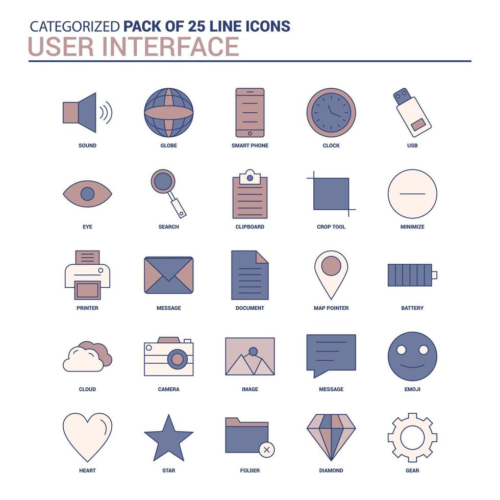 Vintage User Interface Icon set 25 Flat Line icon set 14243158 Vector ...