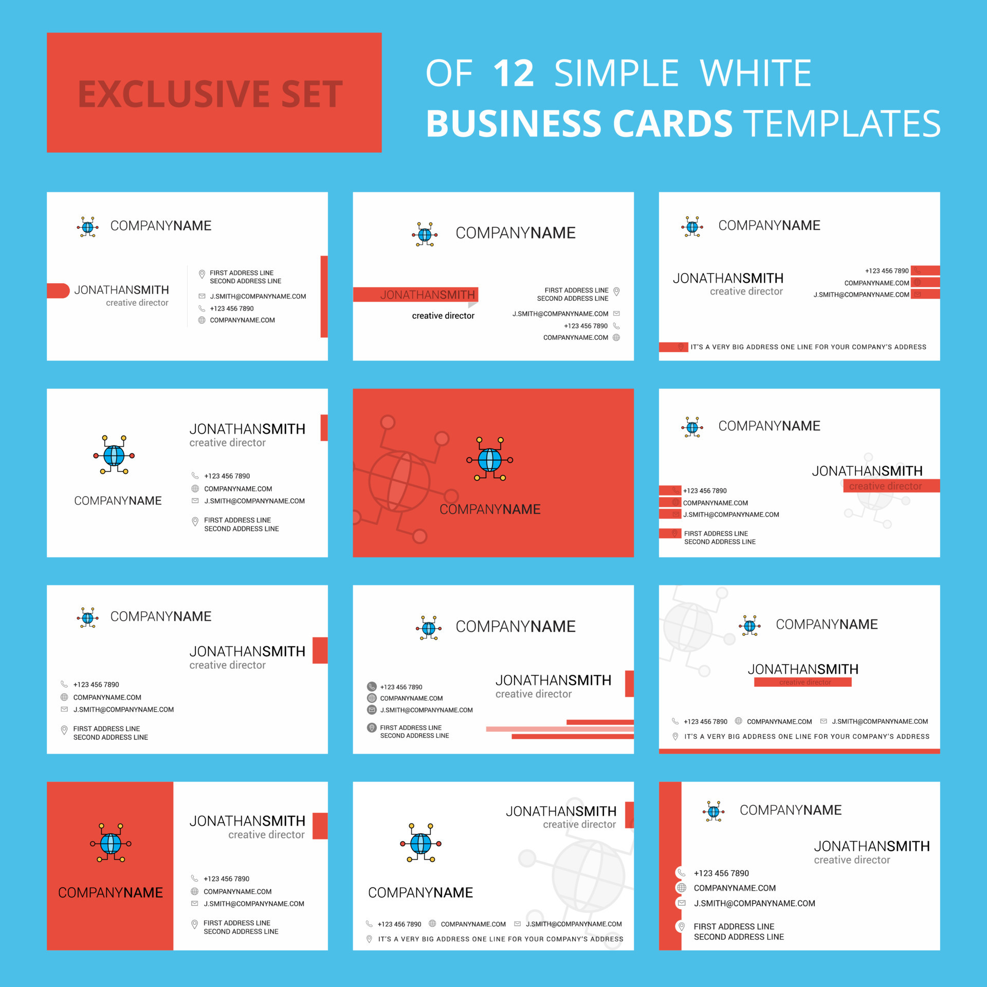 Set of 12 Global network Creative Busienss Card Template Editable ... Set of 12 Global network Creative Busienss Card Template Editable ...