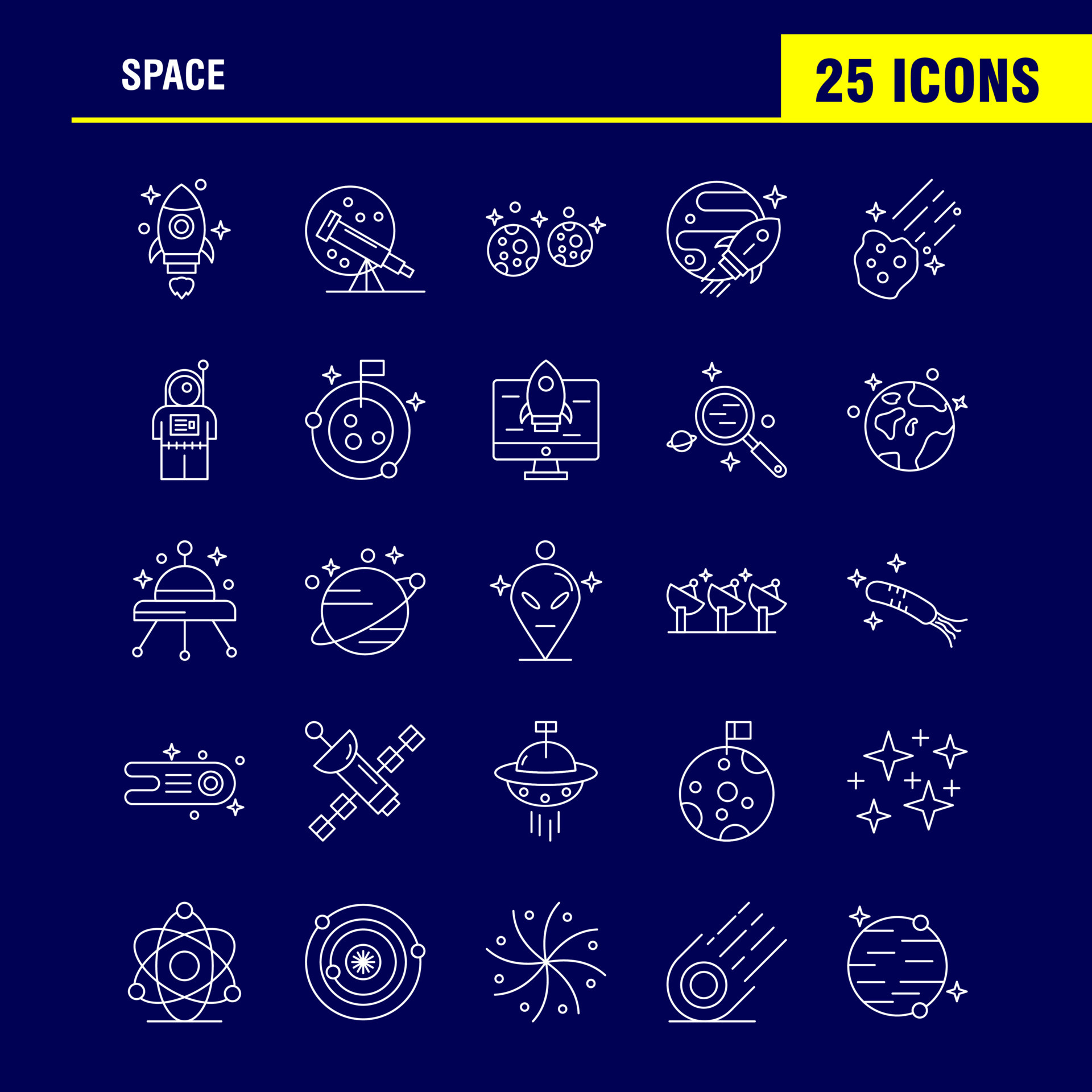 Space Line Icons Set For Infographics Mobile Uxui Kit And Print Design Include Rocket Space