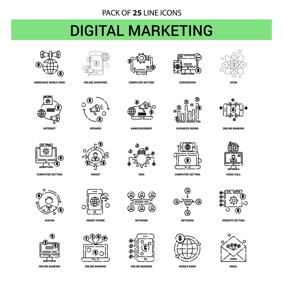 Digital Marketing Line Icon Set 25 Dashed Outline Style 14245882 Vector ...