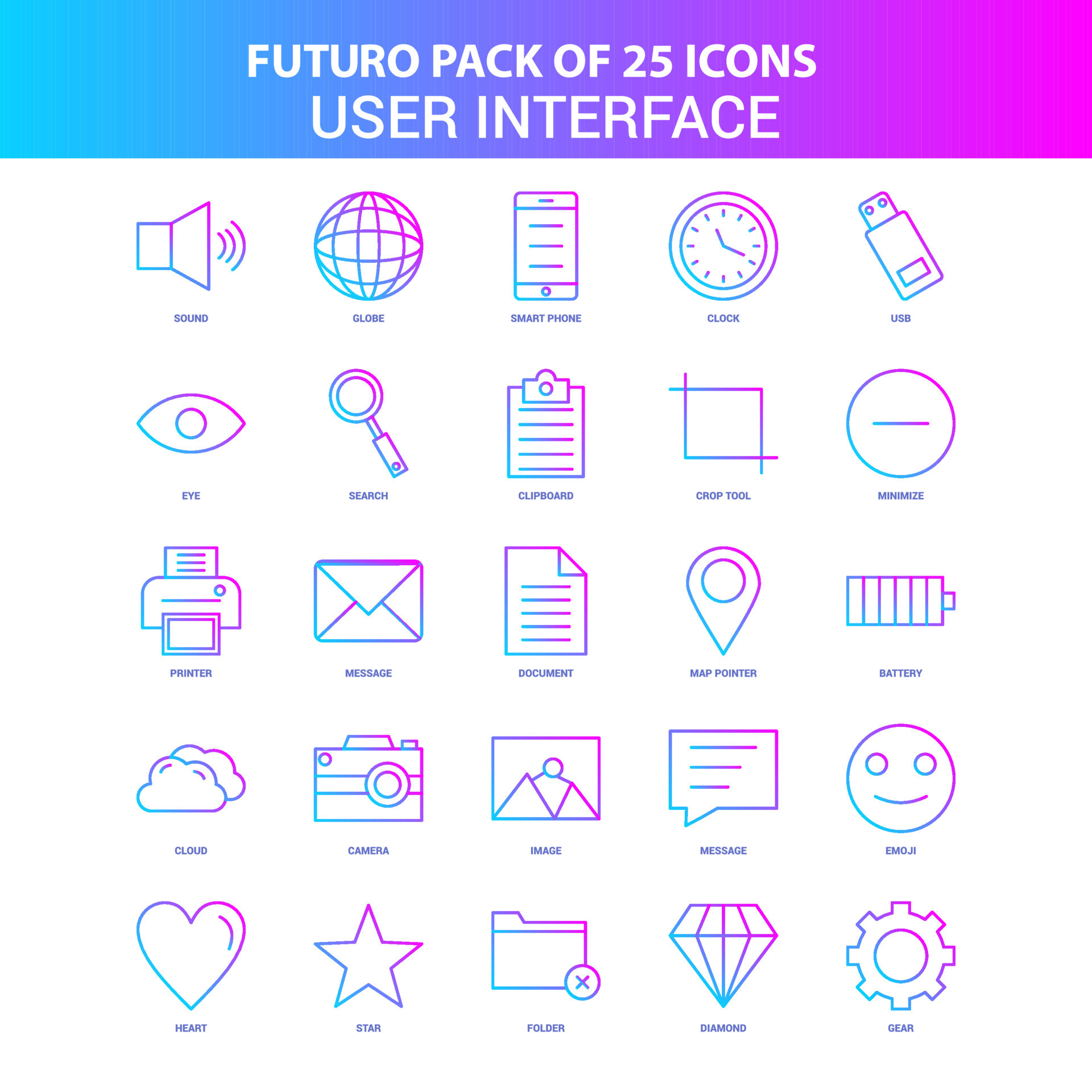 25 Blue and Pink Futuro User Interface Icon Pack 14246220 Vector Art at ...