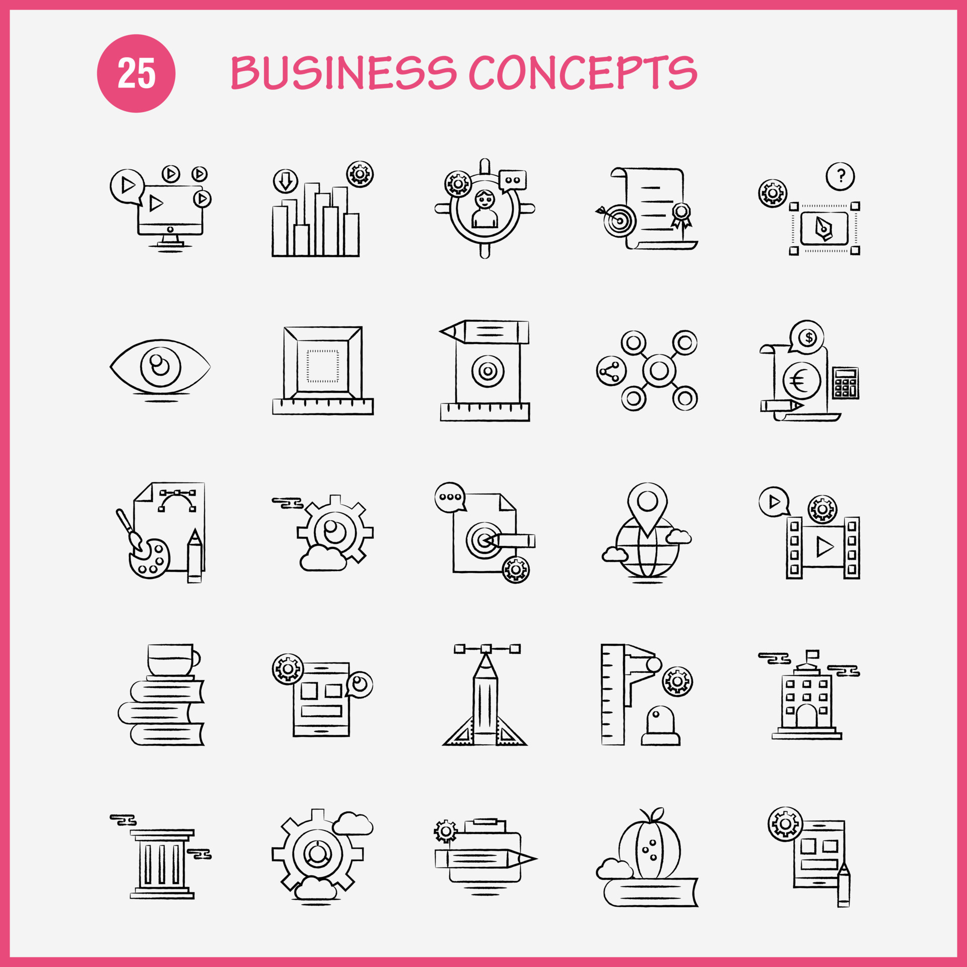 Business Concepts Hand Drawn Icons Set For Infographics Mobile Uxui Kit And Print Design Include