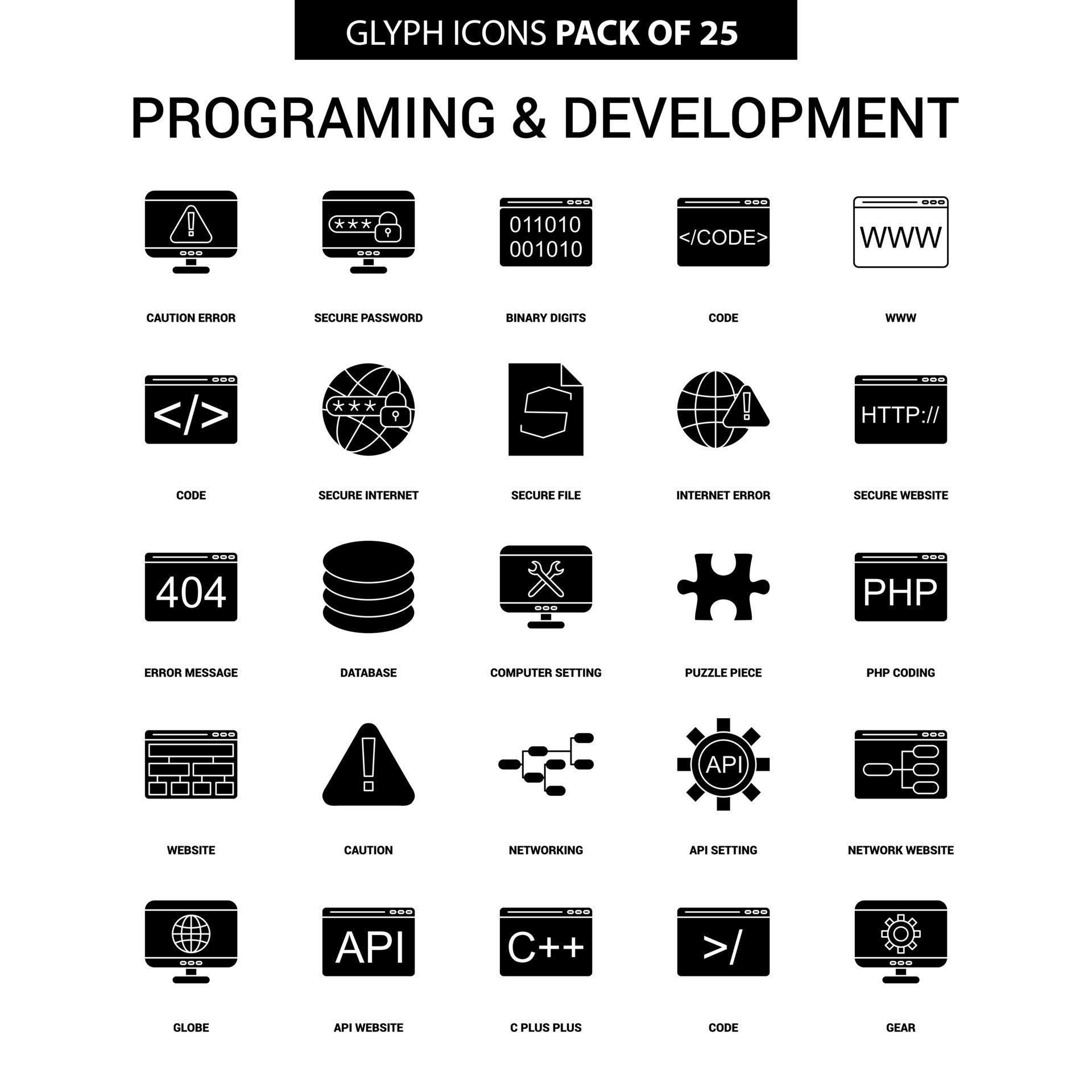 Programming And Developement Glyph Vector Icon Set 14247471 Vector Art