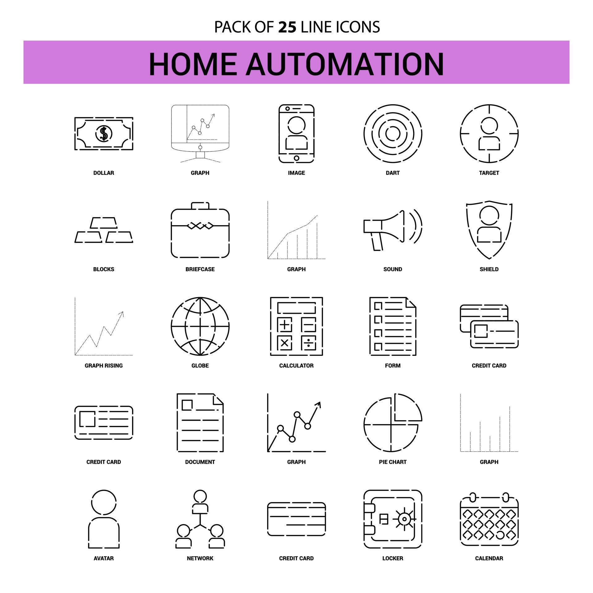 Home Automation Line Icon Set 25 Dashed Outline Style 14247580 Vector ...
