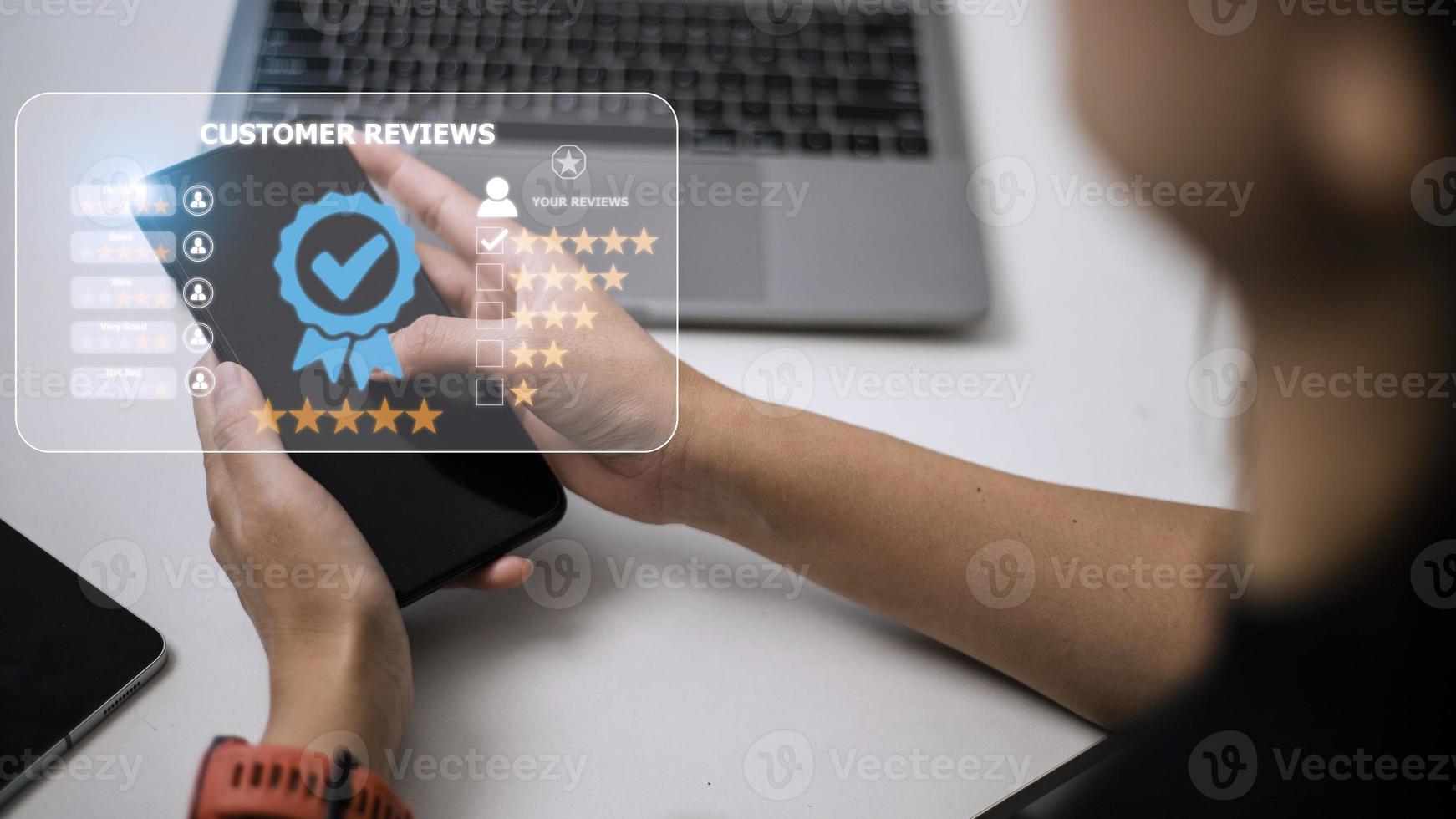 Customer review satisfaction feedback survey concept, User give rating to service experience on ...