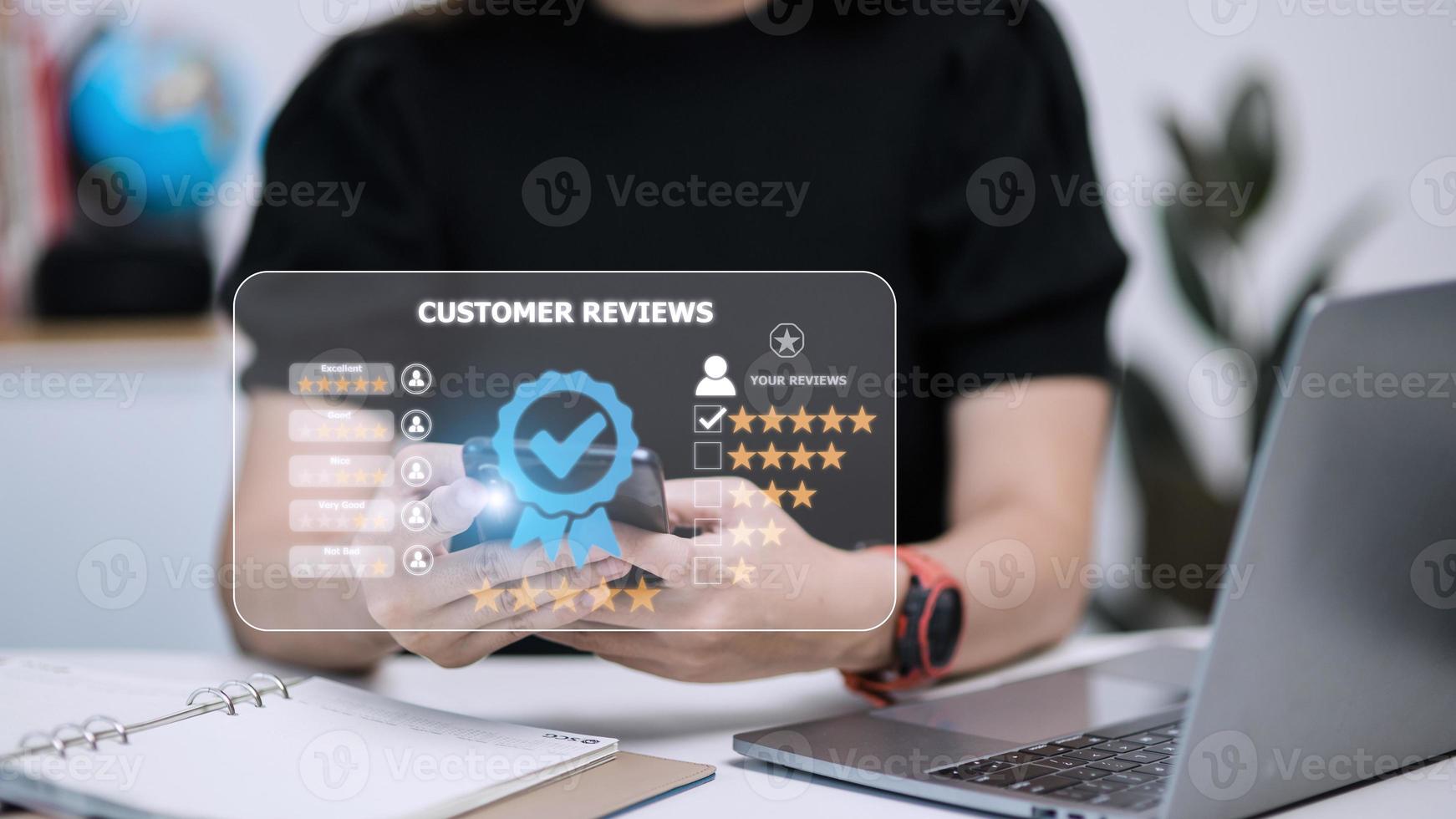 Customer review satisfaction feedback survey concept, User give rating to service experience on ...