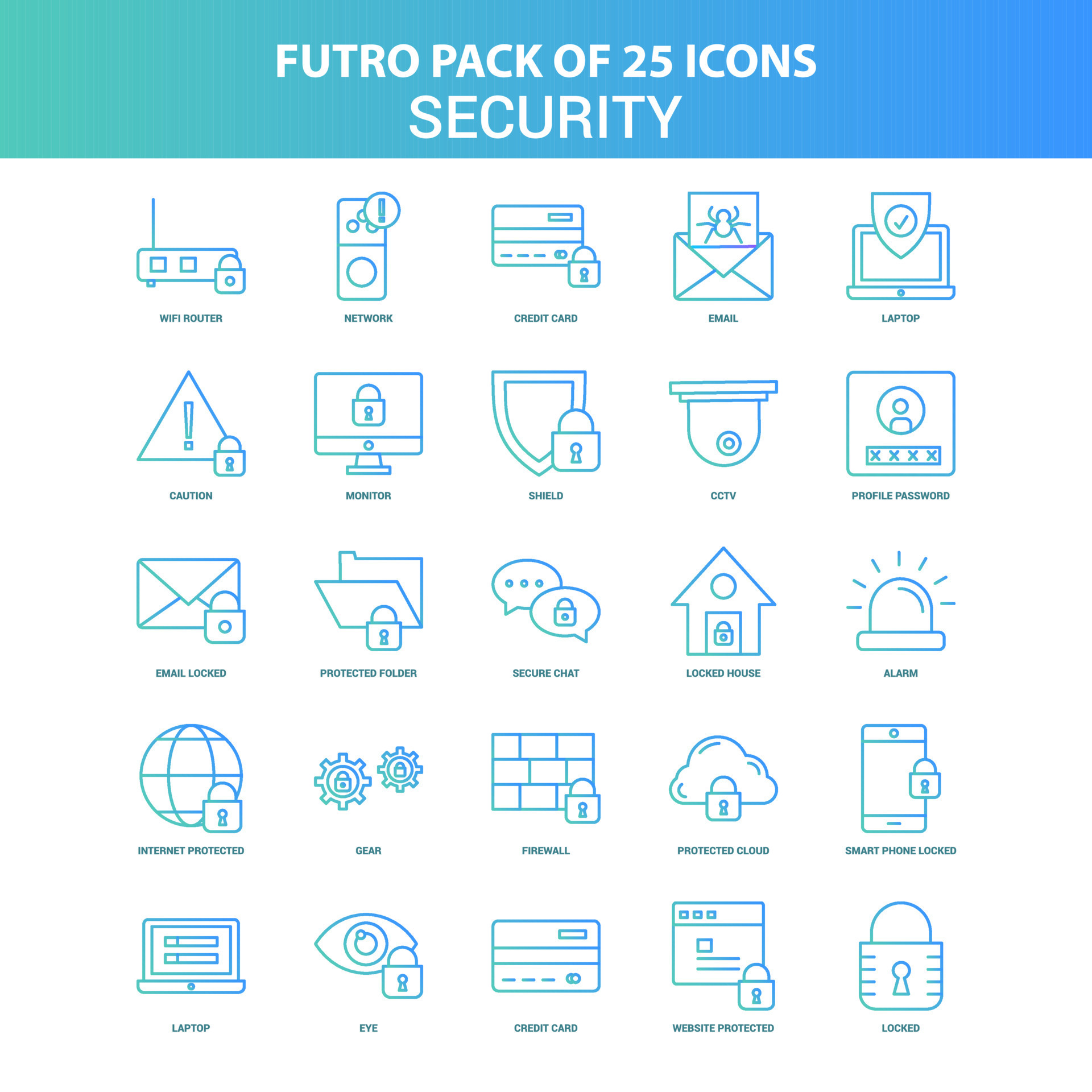 25 Green and Blue Futuro Security Icon Pack 14272716 Vector Art at Vecteezy