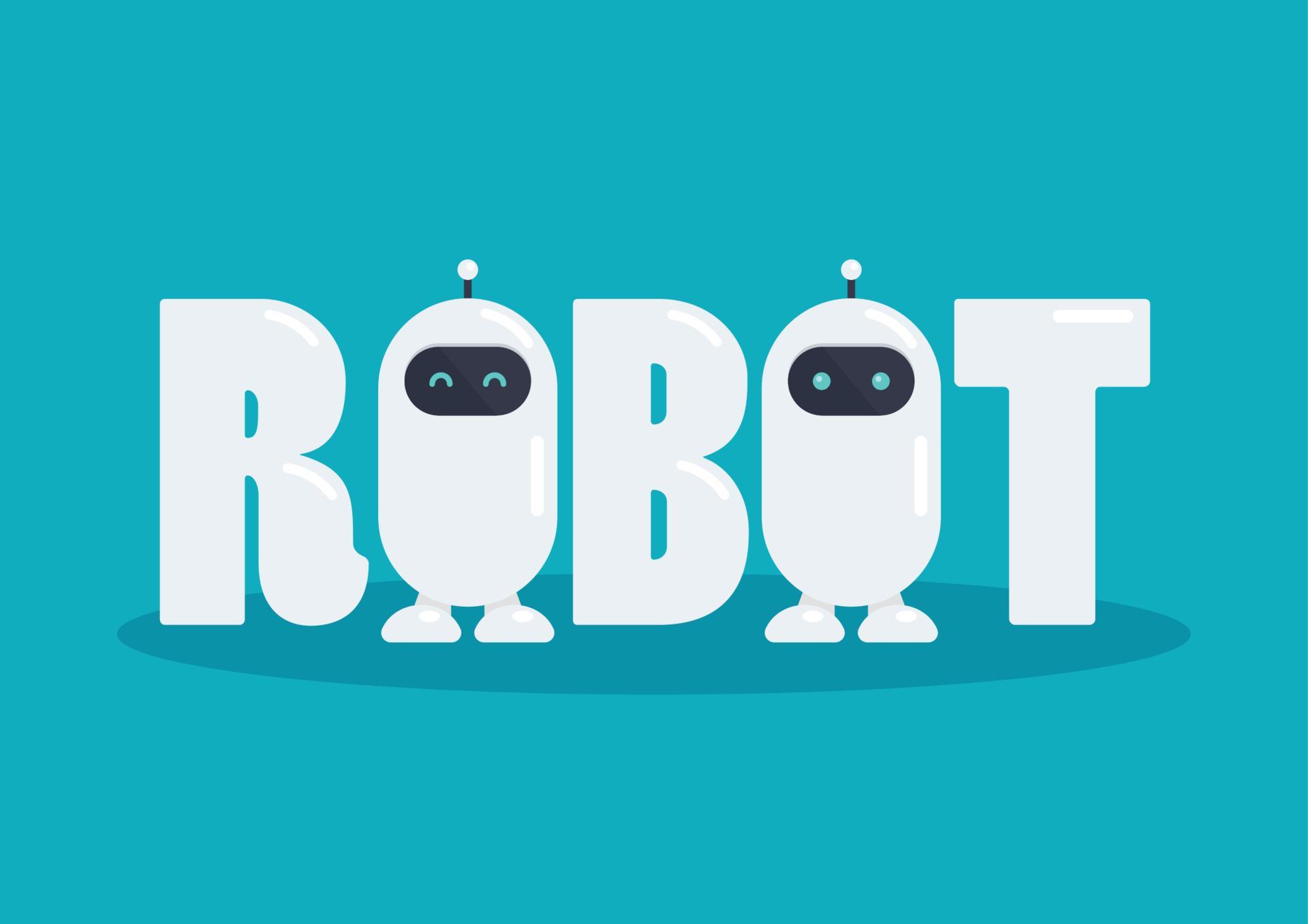 Robot word with two cute robot characters 14275359 Vector Art at Vecteezy