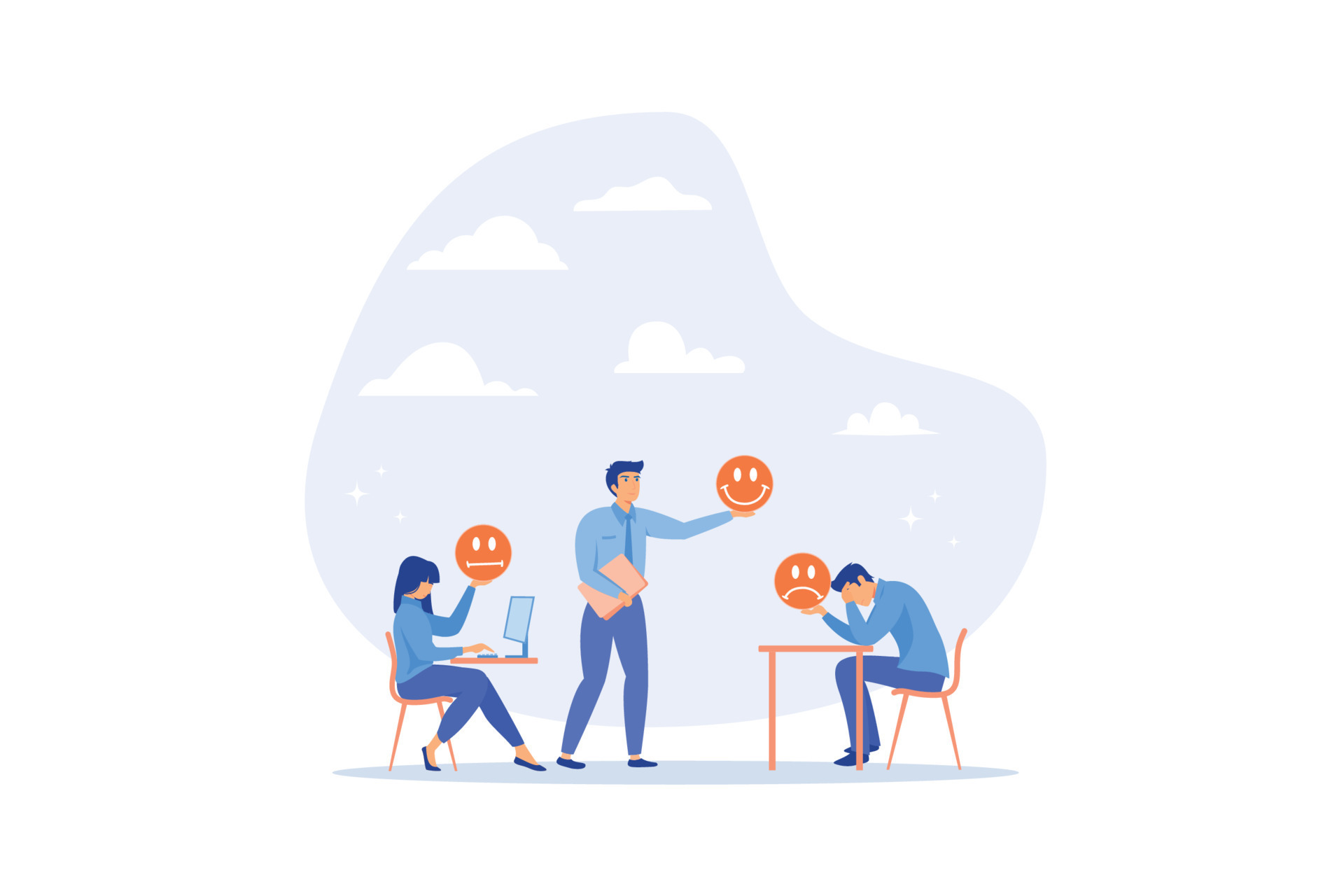 Employee morale, team spirit, work passion or job satisfaction, worker ... Employee morale, team spirit, work passion or job satisfaction, worker ...