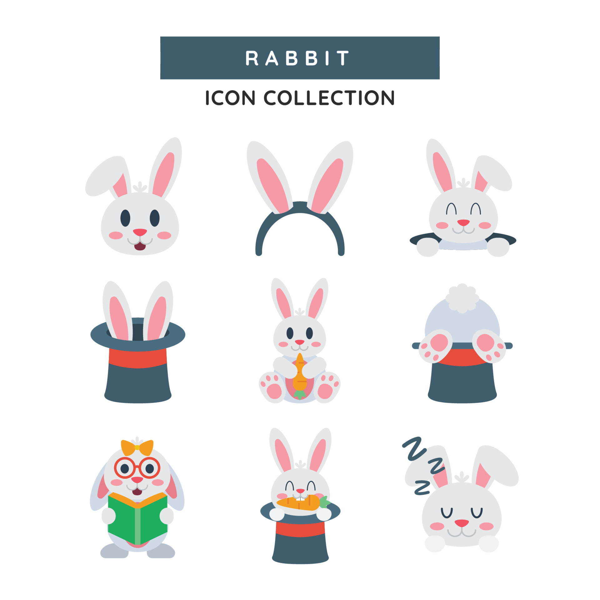 Multiple Rabbit Icons With Various Expressions 14277625 Vector Art at ...