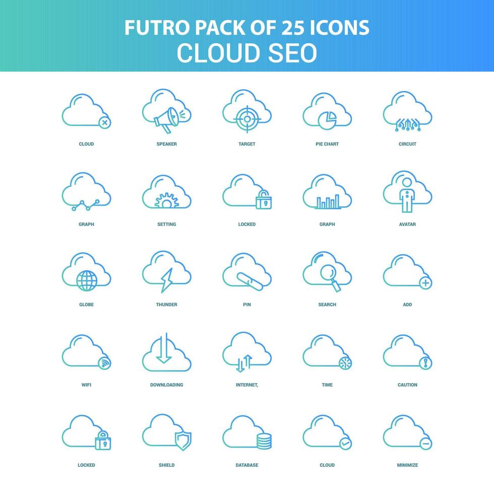 25 Green and Blue Futuro Cloud SEO Icon Pack 14277956 Vector Art at ...