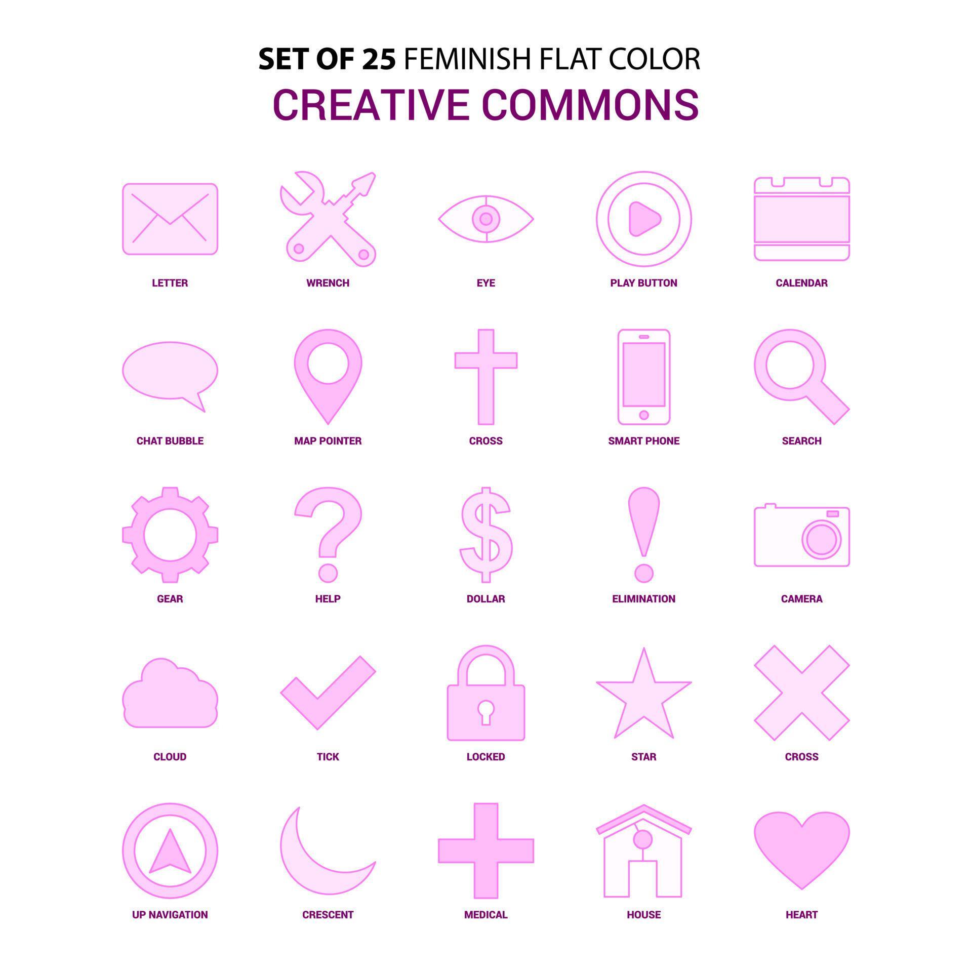 Set of 25 Feminish Creative Commons Flat Color Pink Icon set 14284395 ... Set of 25 Feminish Creative Commons Flat Color Pink Icon set 14284395 ...