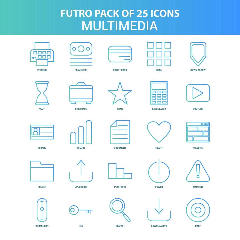 25 Green and Blue Futuro Multimedia Icon Pack 14286003 Vector Art at ...