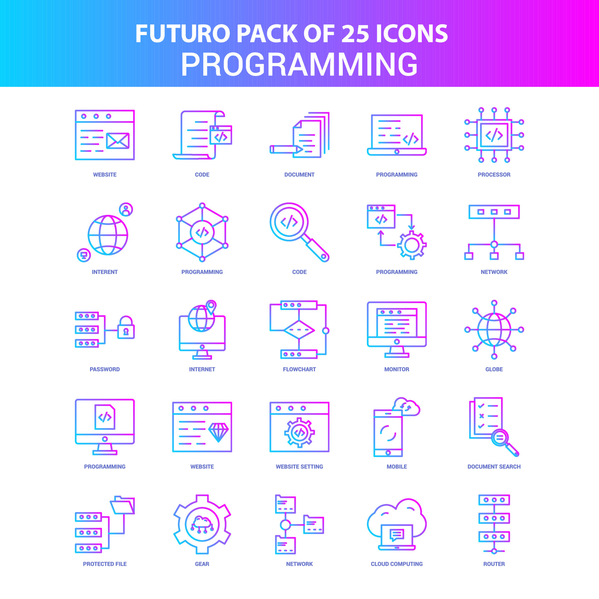 25 Blue and Pink Futuro Programming Icon Pack 14288602 Vector Art at ...