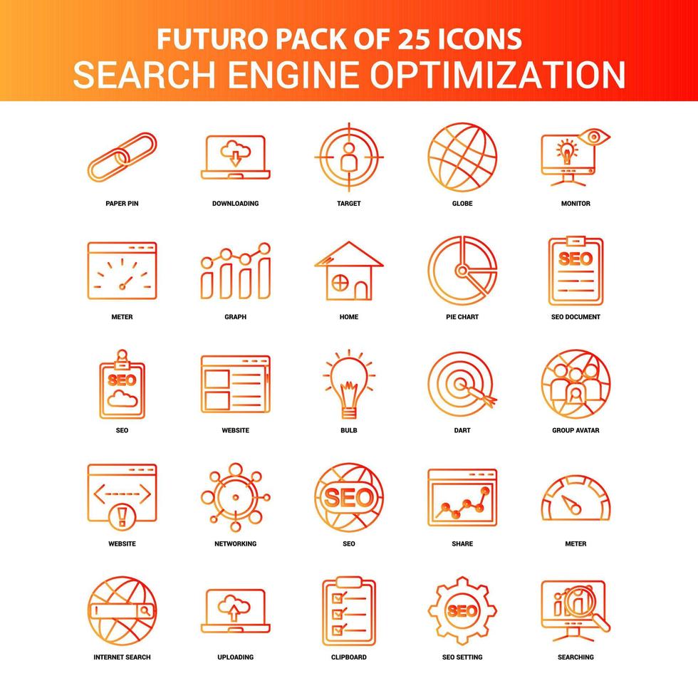 Orange Futuro 25 Search Engine Optimization Icon Set 14291489 Vector Art at Vecteezy