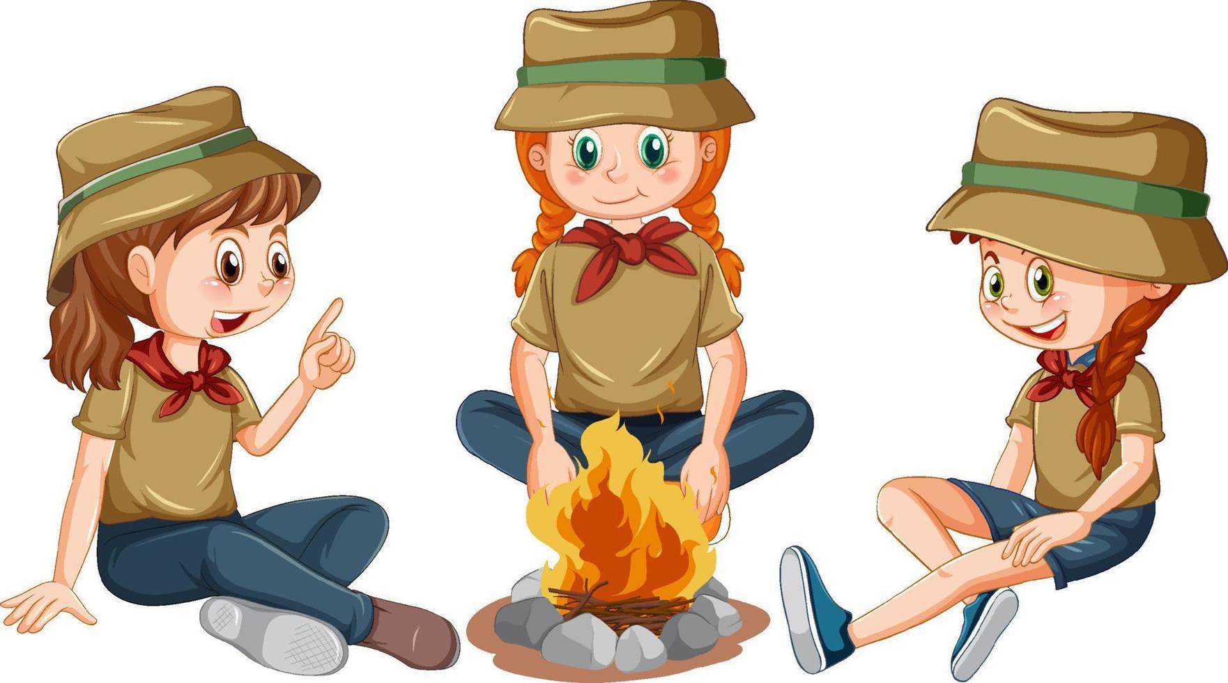 Children sitting around campfire 14291682 Vector Art at Vecteezy