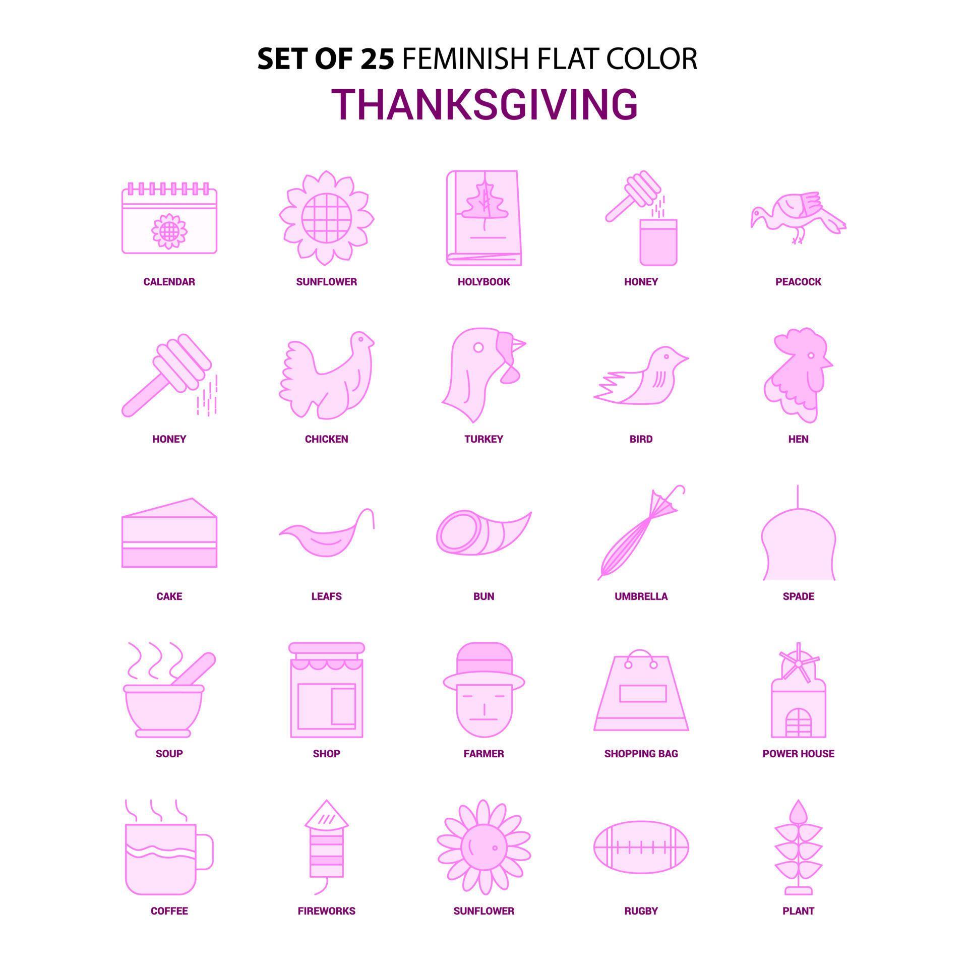 Set of 25 Feminish Thanksgiving Flat Color Pink Icon set 14291800 ... Set of 25 Feminish Thanksgiving Flat Color Pink Icon set 14291800 ...